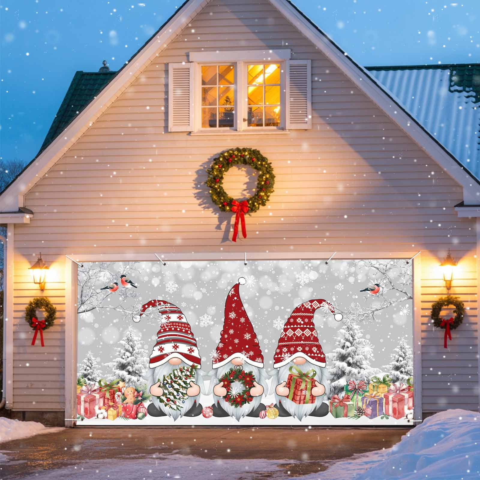 Gnome Xmas Tree Garage Door Decorations, 6x13ft Garage Door Cover ...
