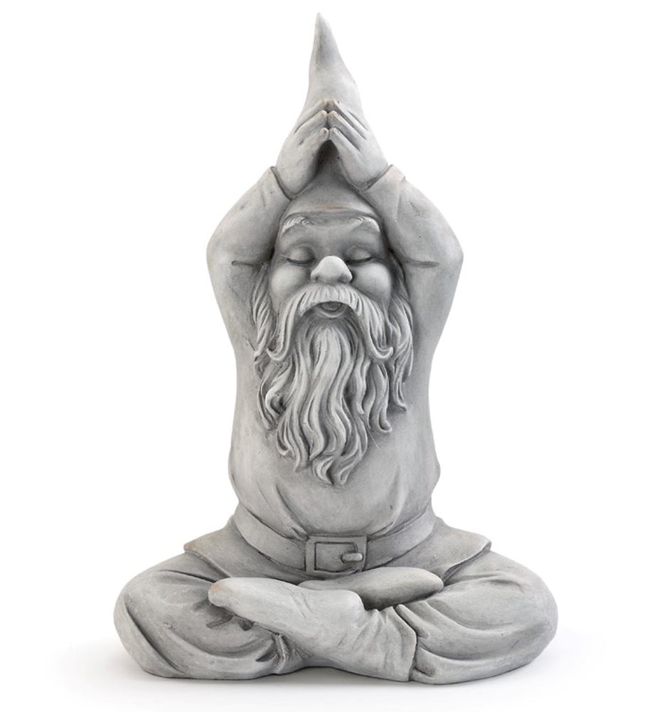 Gnome Yoga Namaste Pewter Grey 13 inch Resin Stone Collectible Figurine ...