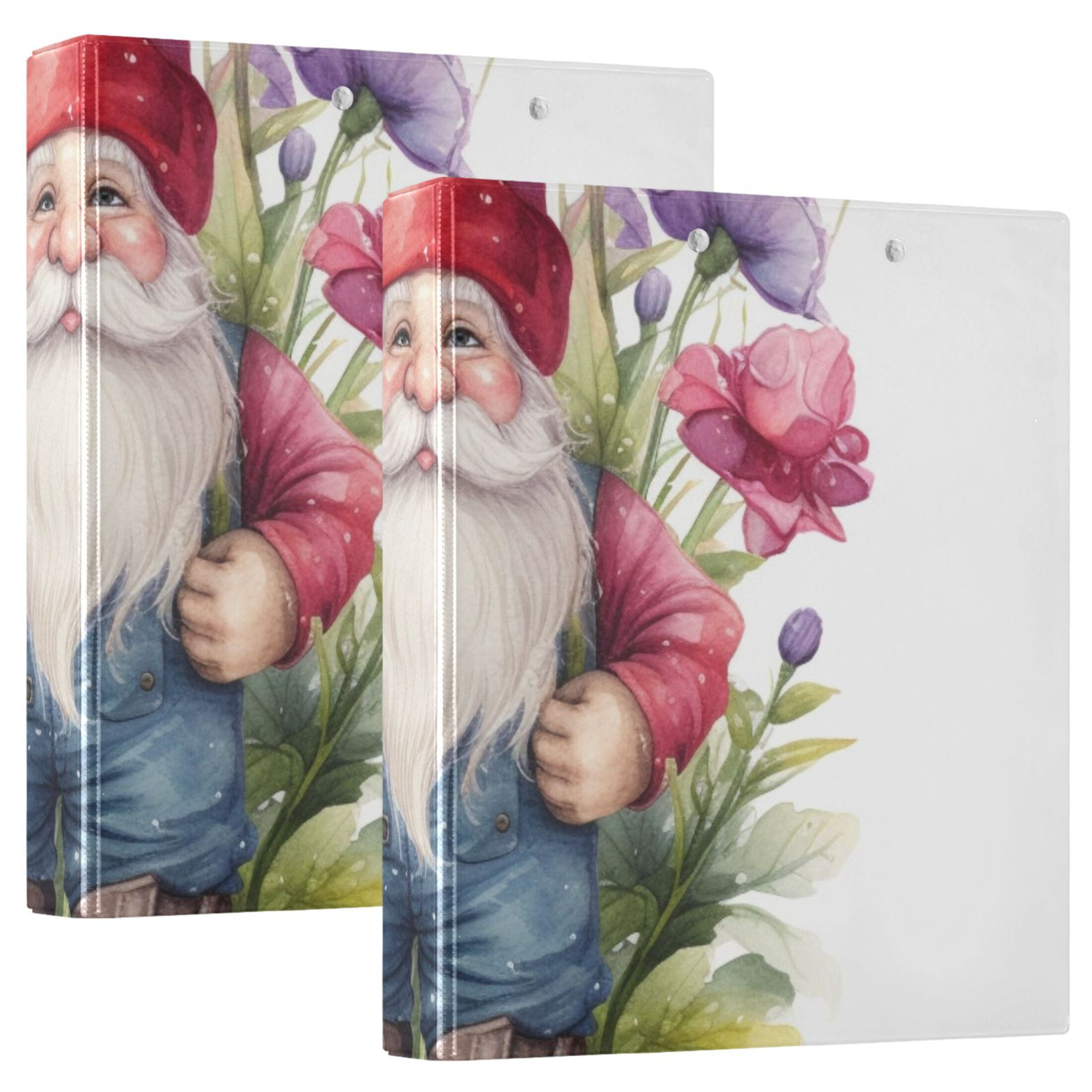 Gnome and Flowers 3 Ring Binders 1.5 inch Hardcover File Folders with ...
