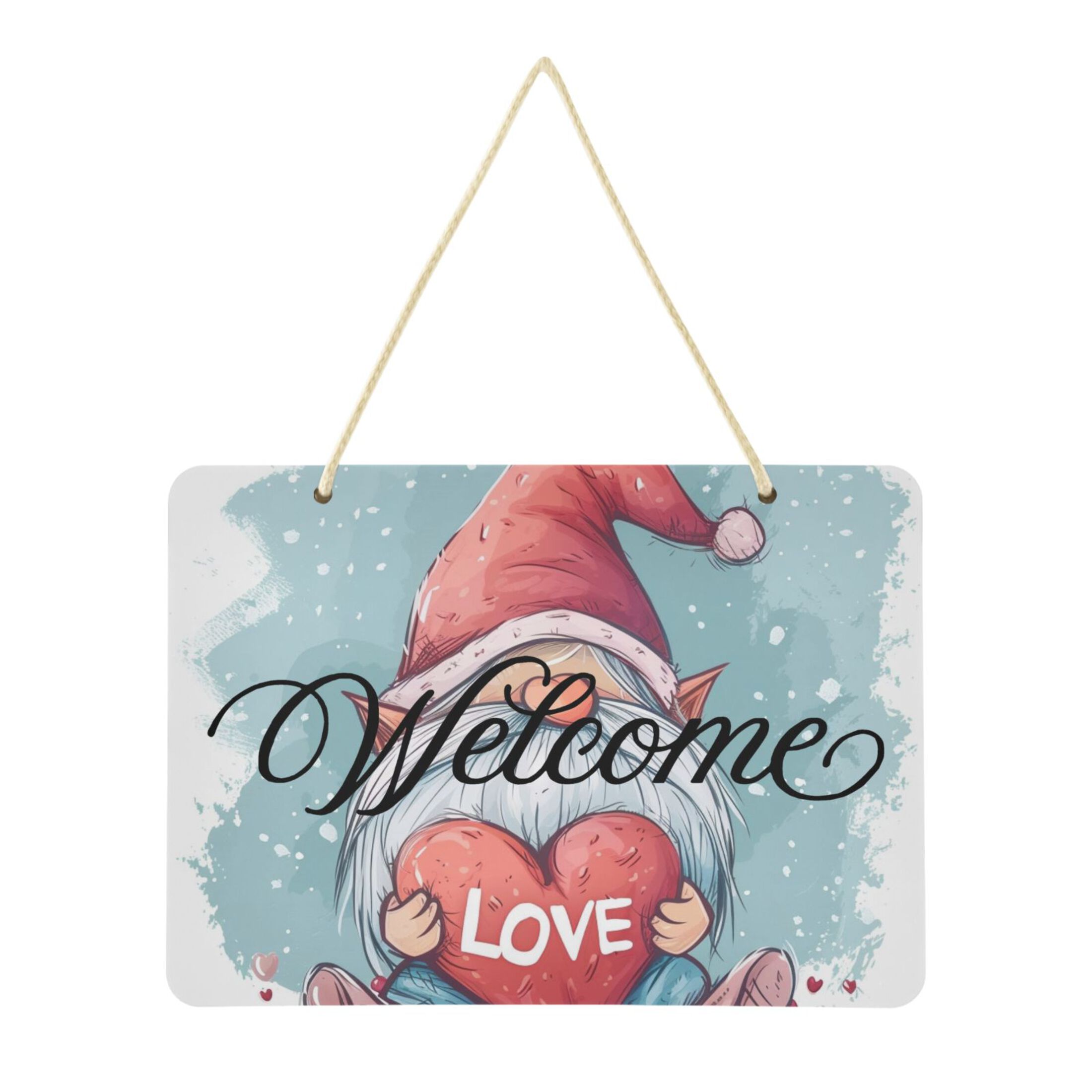 Gnome and Love Heart Welcome Sign Front Door PVC 14x10 inch Hanger ...