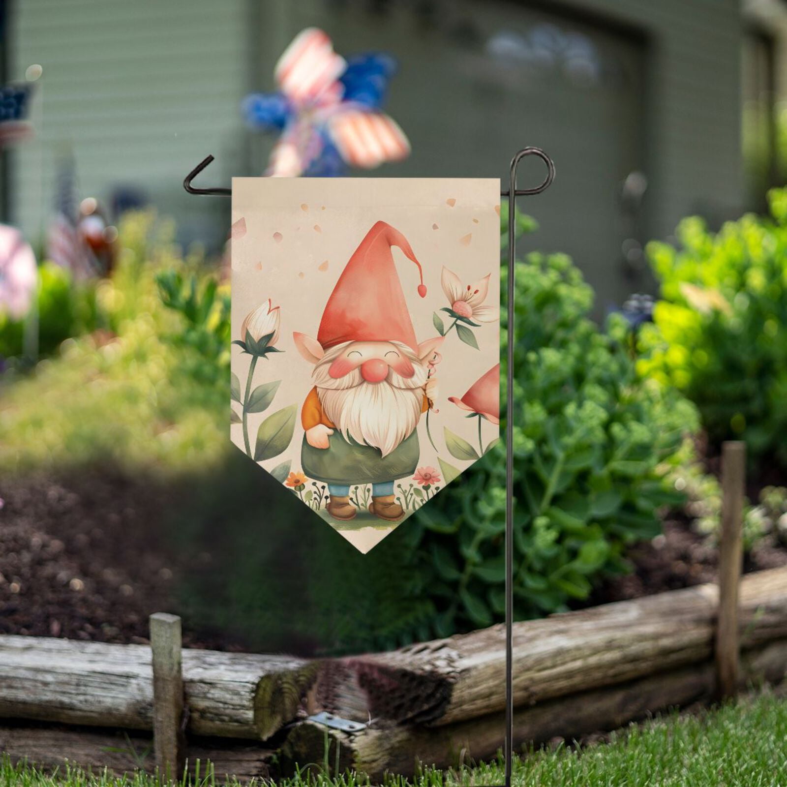 Gnome in Leaves Garden Flag 18" x 12.5" Double Sided Yard Lawn Outdoor ...