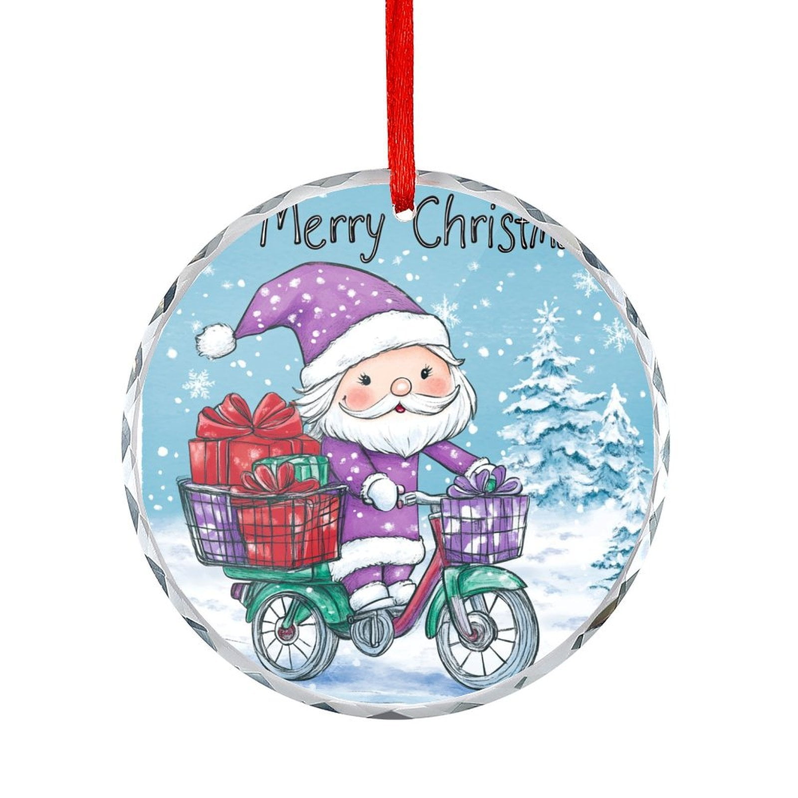 Gnome with Bike And Gifts Ornament Santa Dwarf Xmas Decorative Glass ...