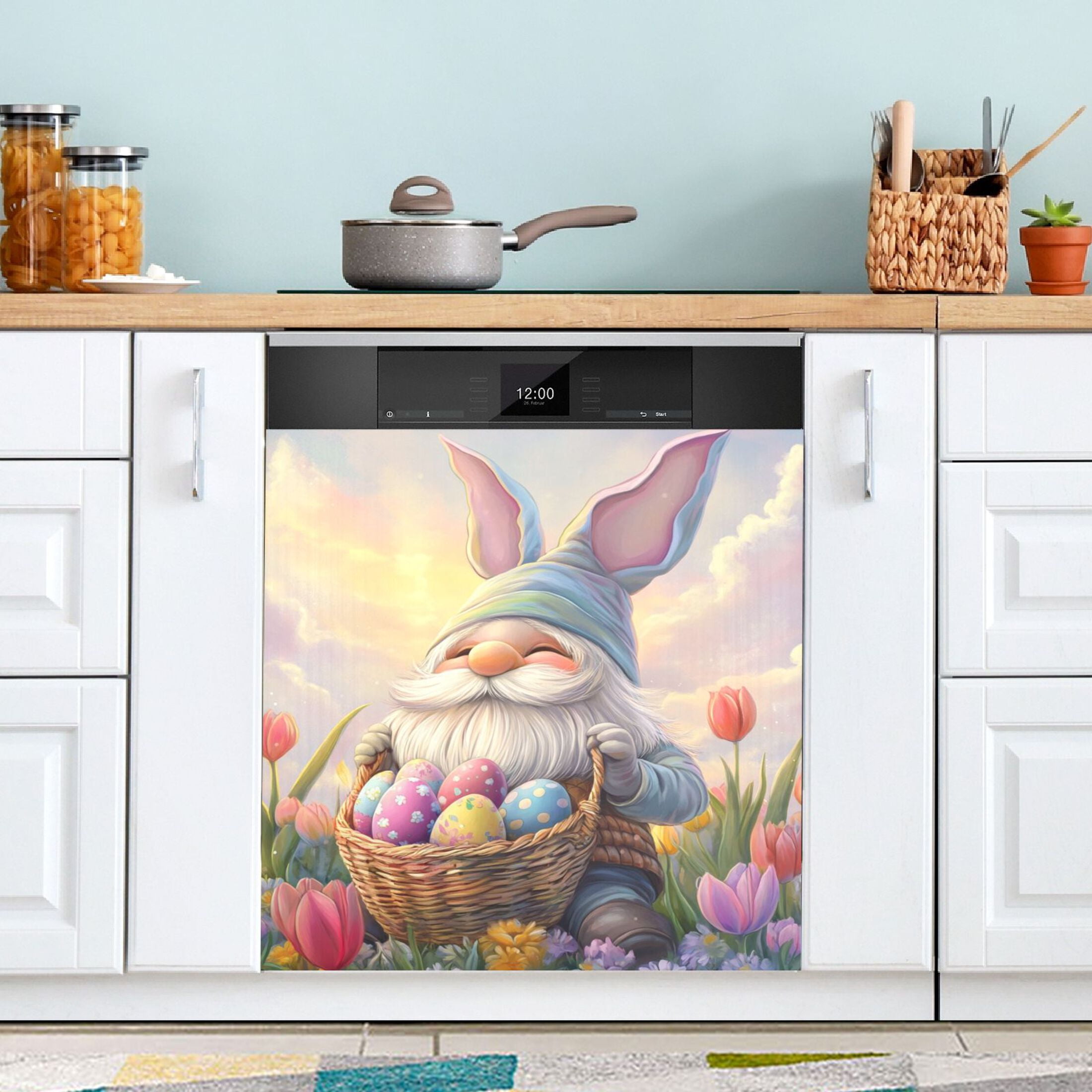 Gnome with Rabbit Ears Easter Eggs Tulips Dishwasher Magnet ...