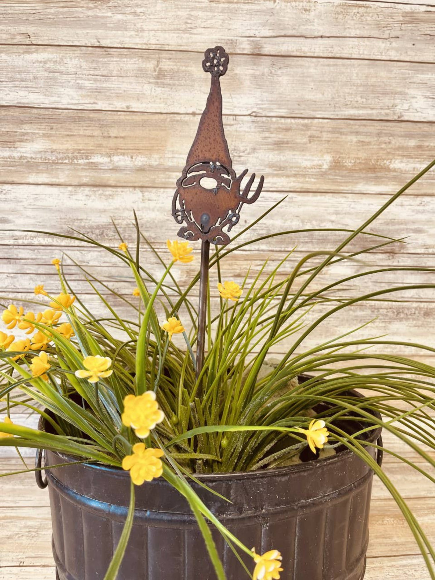 Gnome with Rake Plant Stake Garden plant stick - Walmart.com