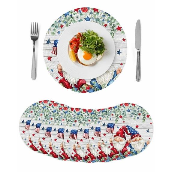 Gnomes 4th of July Round Table Placemats set of 8, Patriotic Stars ...