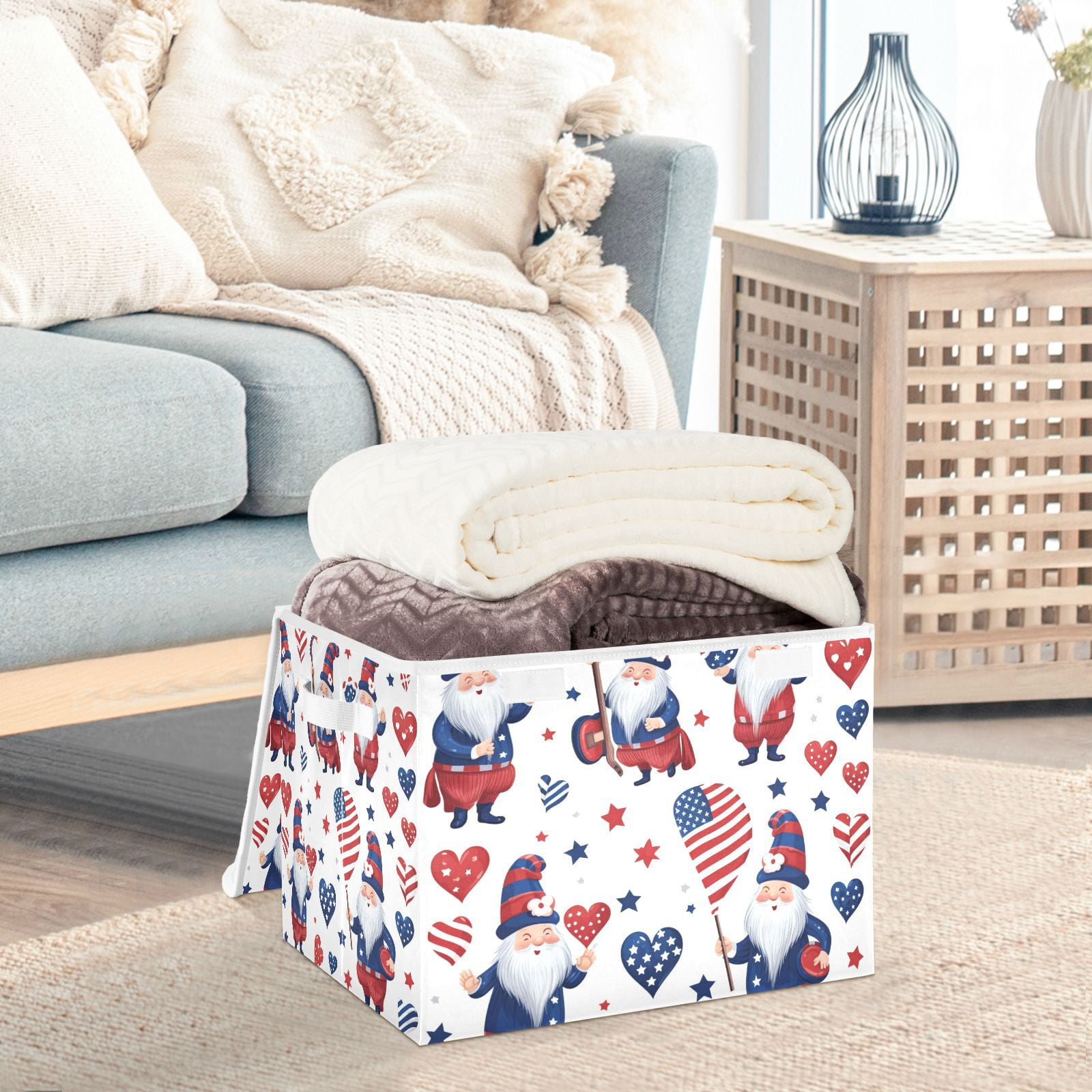 Gnomes American Flags Storage Basket Foldable Laundry Basket Shelf Kids ...