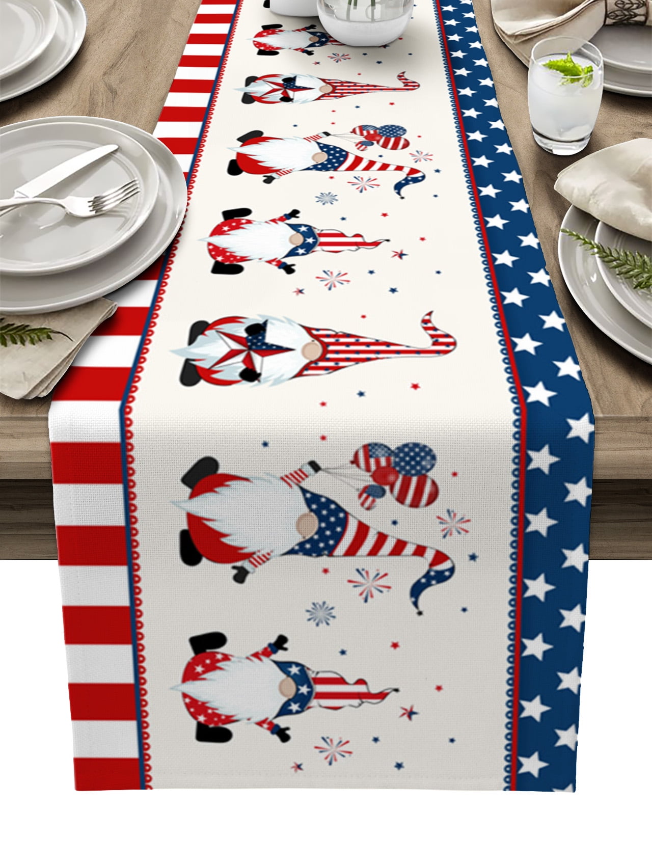 Gnomes with American Star Flag Welcome Table Runner 72 Inches ...