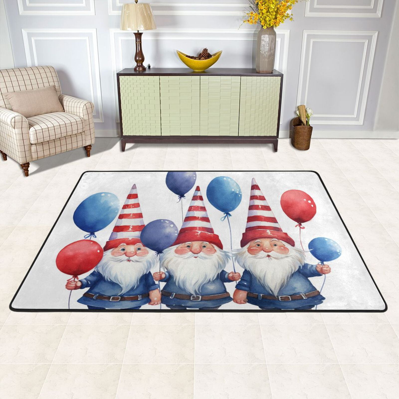 Gnomes Balloons Christmas Area Rug Washable 72 x 48 Floor Carpet Mat ...
