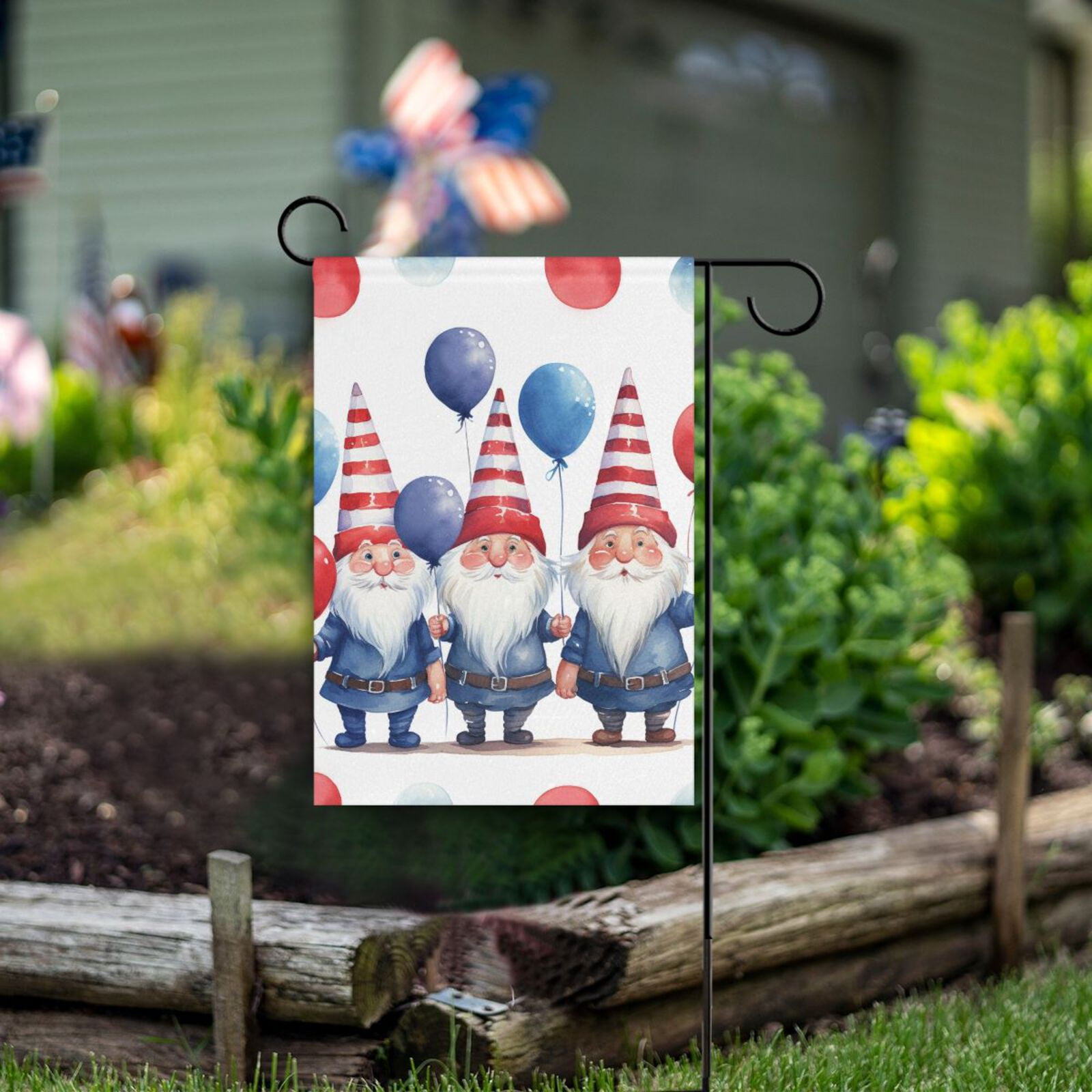Gnomes Balloons Christmas Garden Flag Double Sided Outdoor Banners for ...