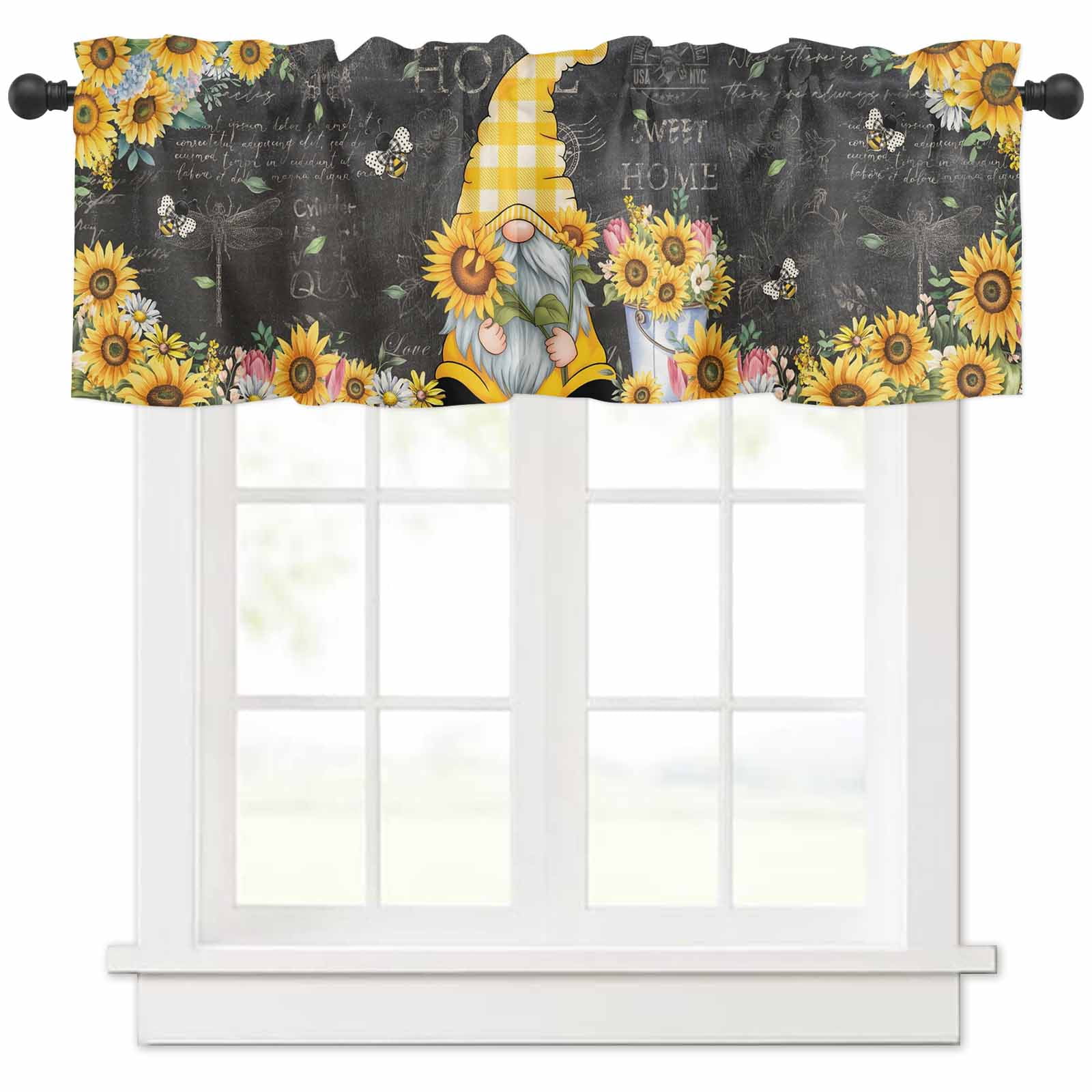 Gnomes Black Valances for Windows Farmhouse Kitchen Curtains Valances ...