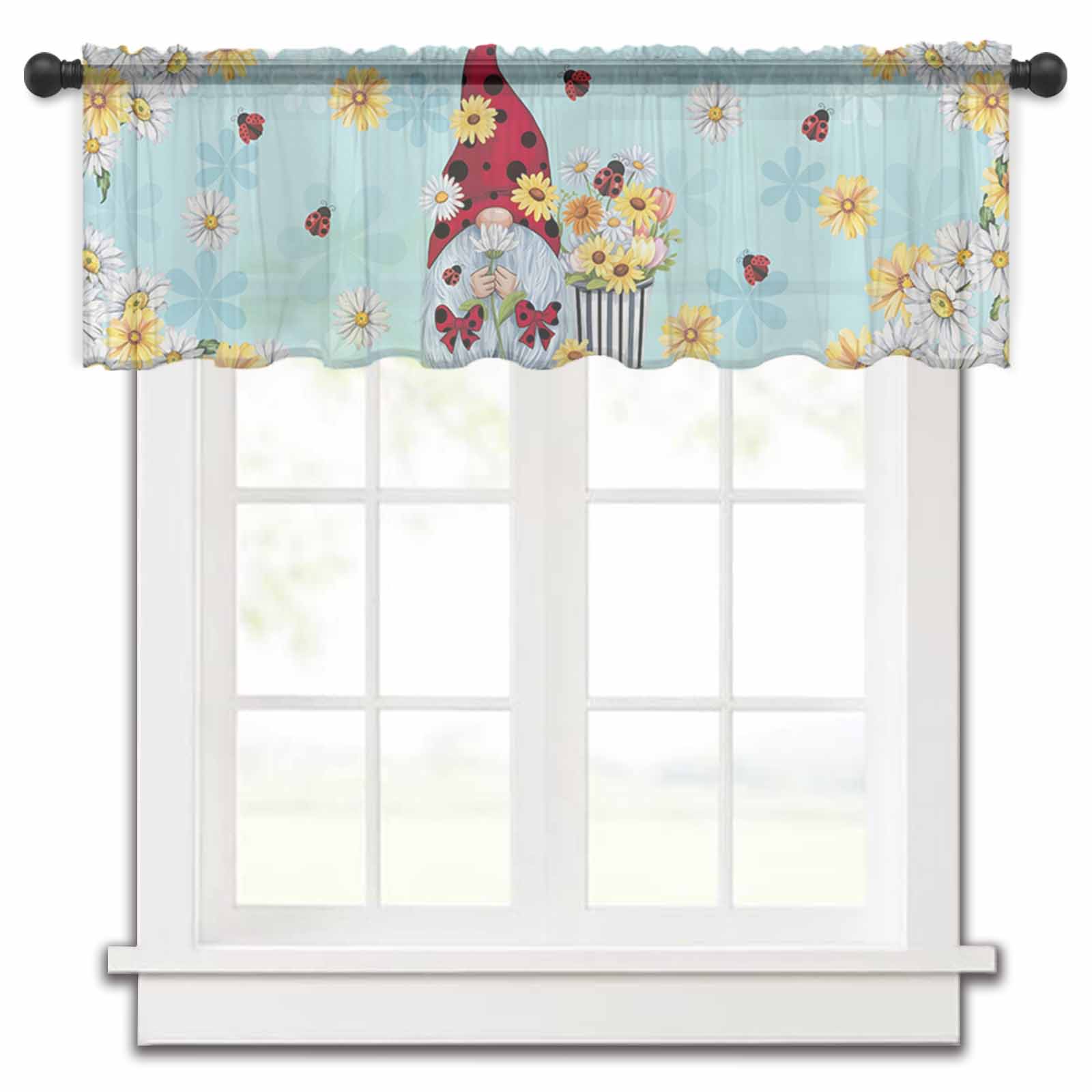 Gnomes Blue Valance Curtains for Kitchen/Living Room/Bathroom/Bedroom ...