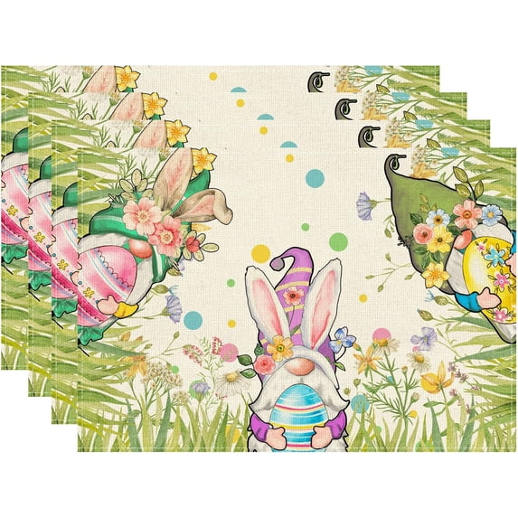Gnomes Bunny Ears Eggs Flowers Easter Round Placemats Set of 4 Table ...