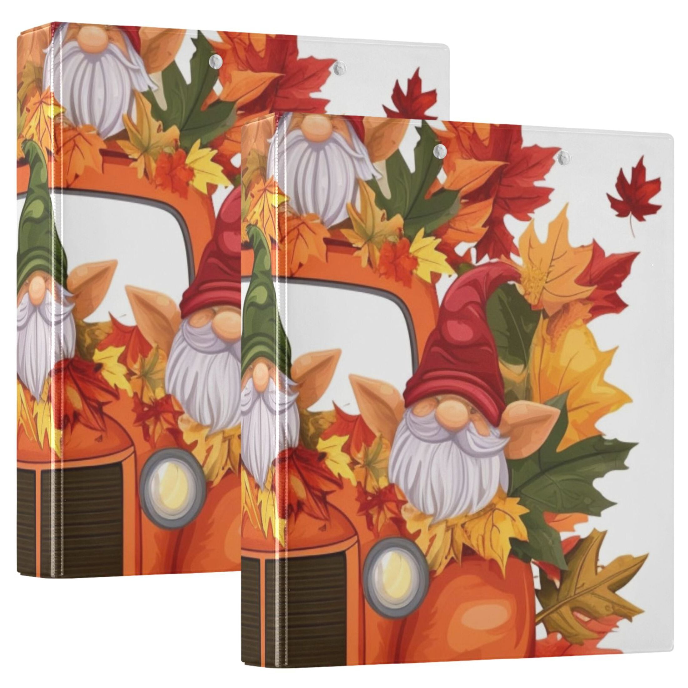 Gnomes Car and Leaves 3 Ring Binders 1.5 inch Hardcover File Folders ...