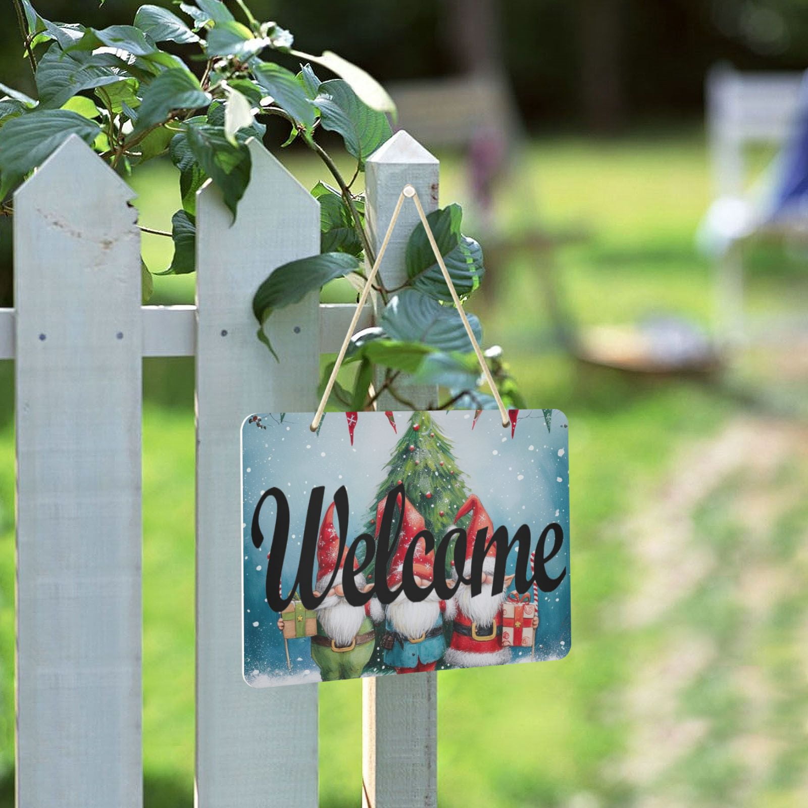 Gnomes Christmas Trees Welcome Sign for Front Door Porch Wreath Door ...