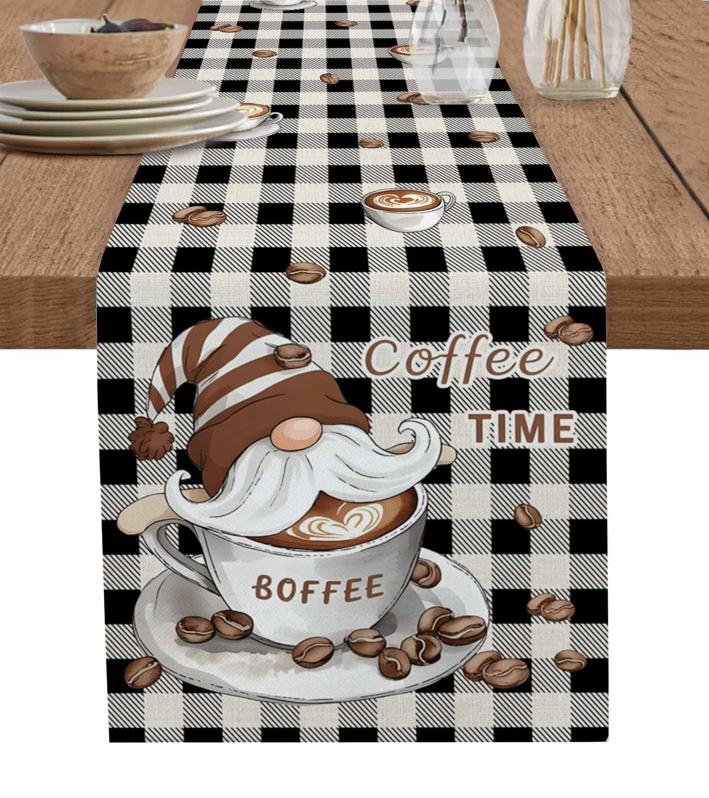 Gnomes Coffee Bean Burlap Cotton Table Runner 13x70 Inches Long, Black ...