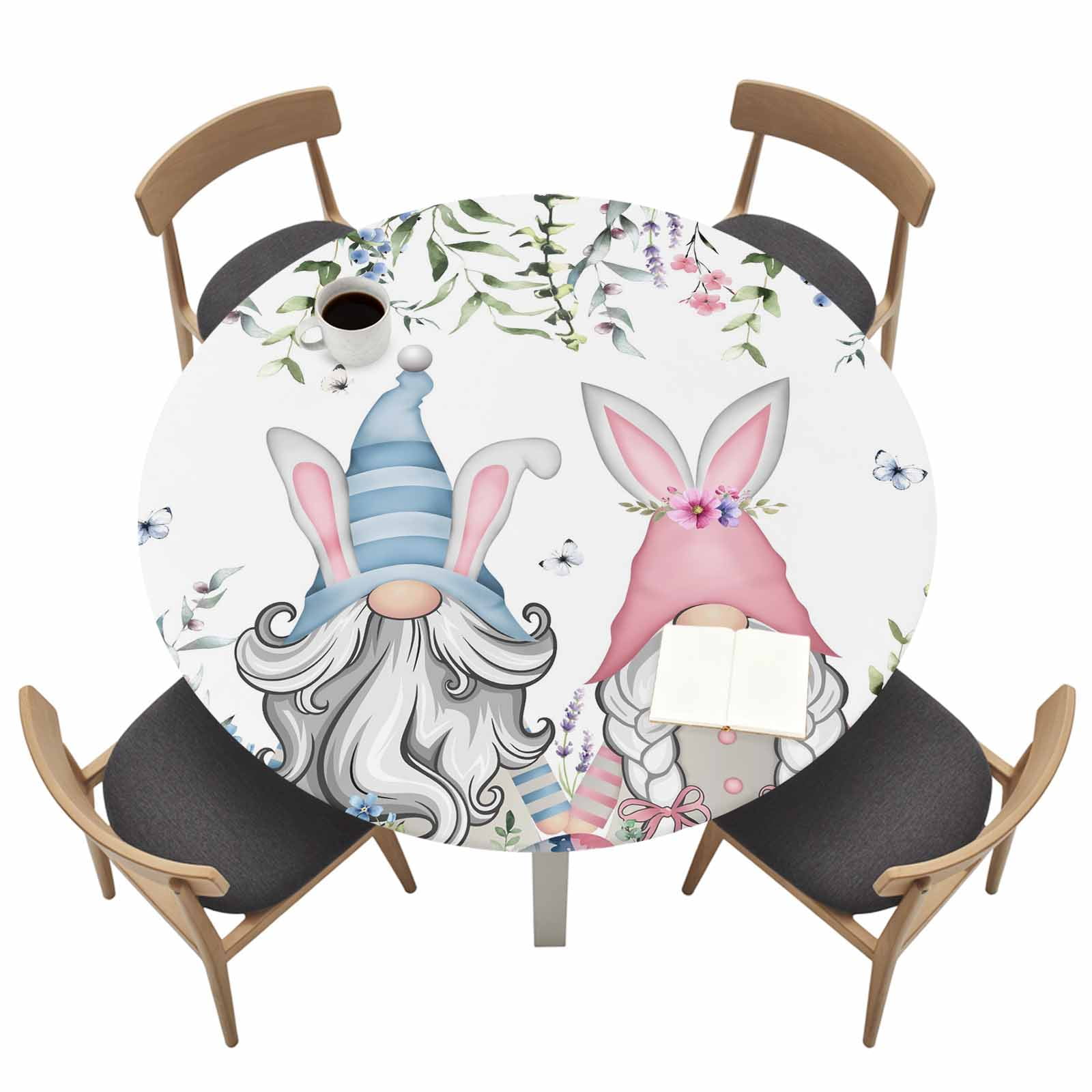 Gnomes Easter Fitted Tablecloth with Elastic Edged, Round Table Cloth ...