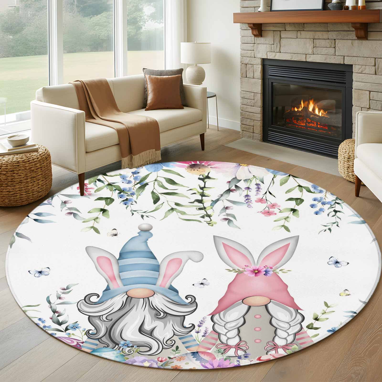 Gnomes Easter Round Rug 5ft Washable Circle Kitchen Rugs Non Slip ...