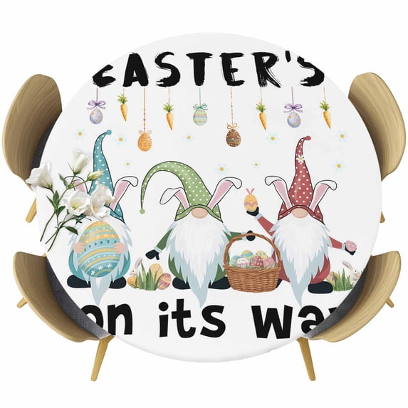 Gnomes Easter Round Tablecloth, Fitted Table Cover with Elastic for 55 ...
