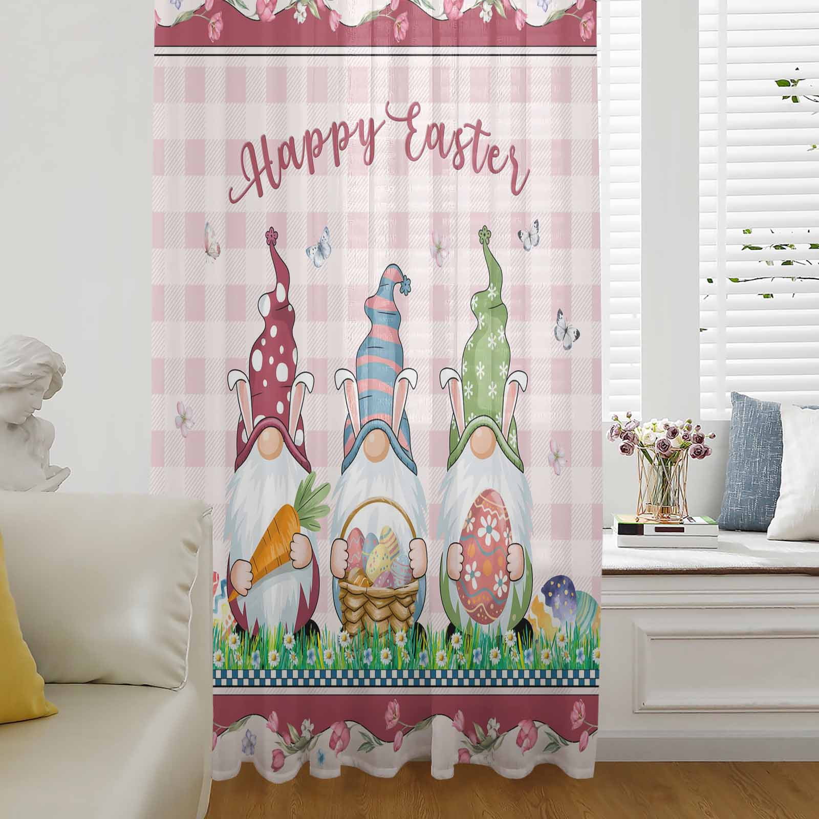 Gnomes Easter Semi Sheer Curtains Drapes for Living Room, Bedroom ...