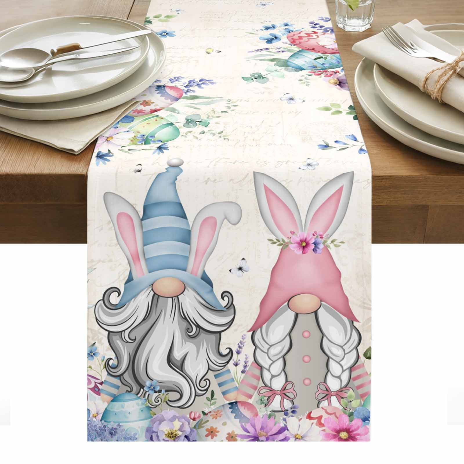 Gnomes Easter Table Runner - 108 Inch Long, Kitchen Dining Table Runner ...