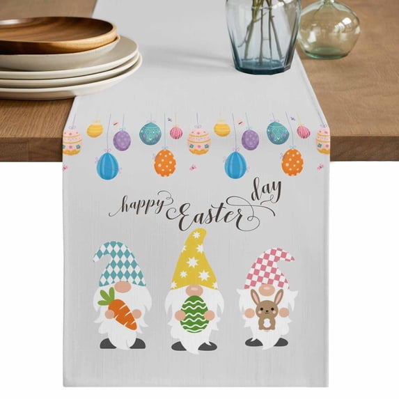Gnomes Easter Table Runner 108 Inches, Colorful Eggs Bunny Retro Art ...