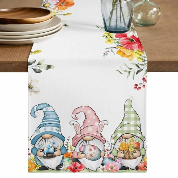 Gnomes Easter Table Runner 72 Inches, Eucalyptus Spring Floral Weeping ...