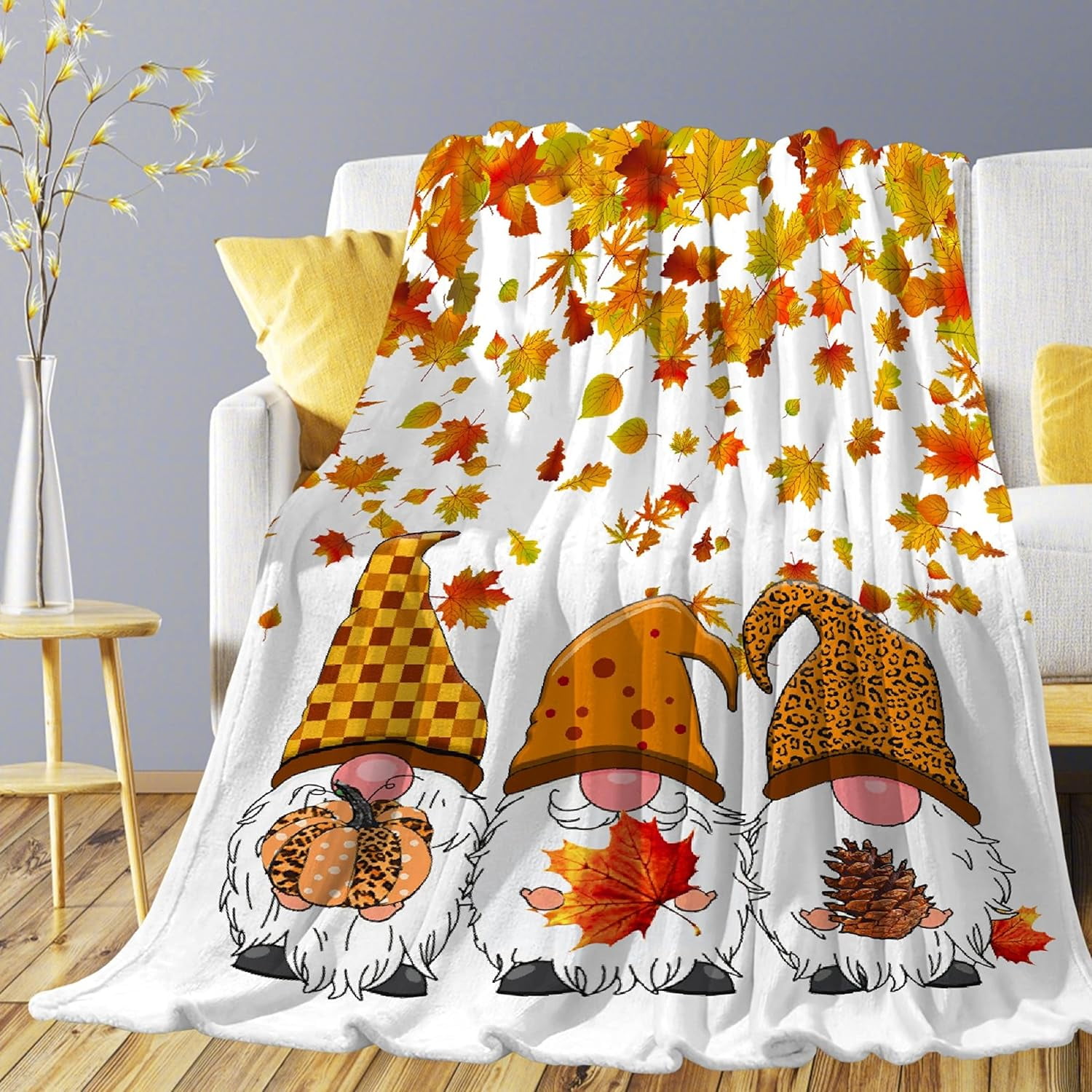 Gnomes Fall Autumn Halloween Thanksgiving Blanket Lightweight Plush ...