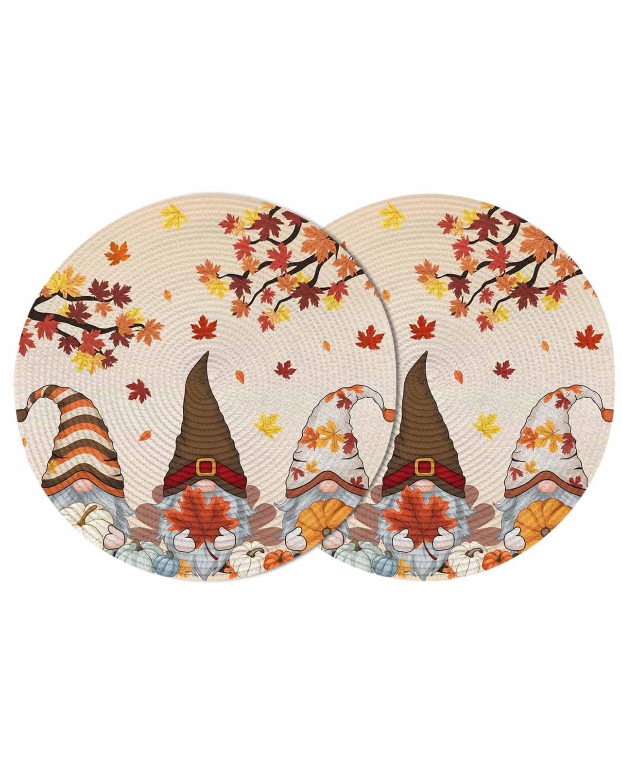 Gnomes Fall Thanksgiving Round Table Placemats set of 2, Retro Autumn ...