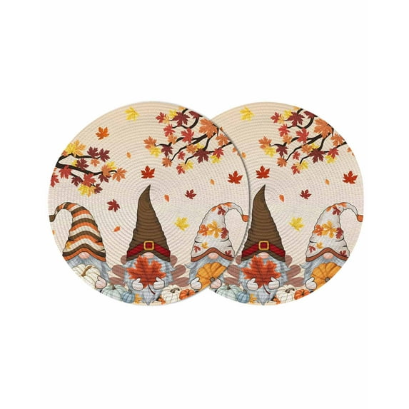 Gnomes Fall Thanksgiving Round Table Placemats set of 2, Retro Autumn ...