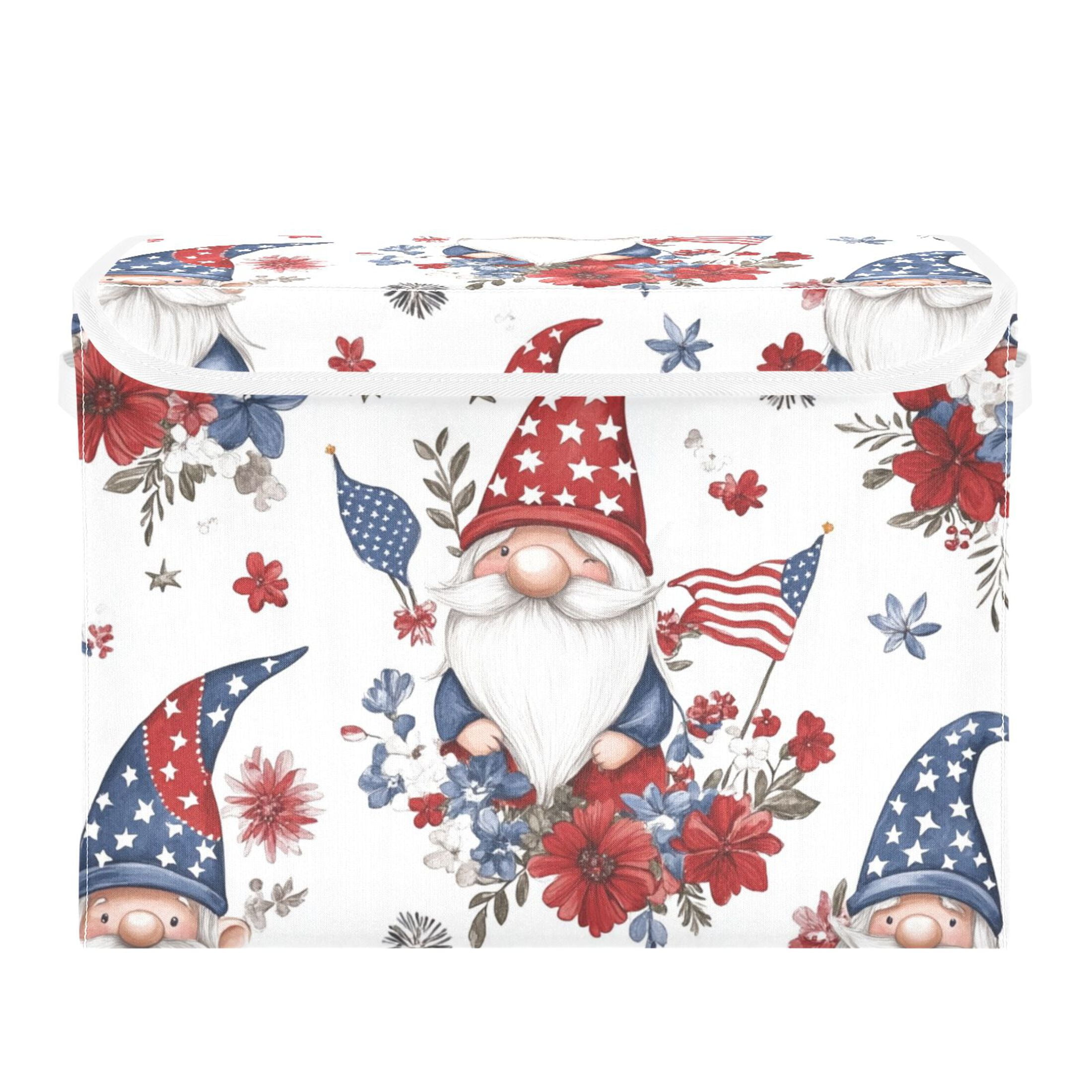 Gnomes Flowers Flags July 4th Foldable Storage Bin with Lid and Handle ...