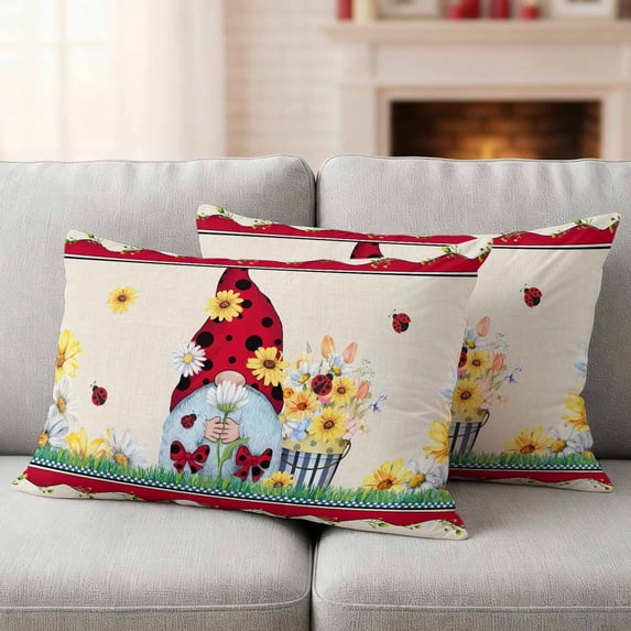 Gnomes Flowers Outdoor Waterproof Throw Pillow Covers 20x12 Set of 2 ...