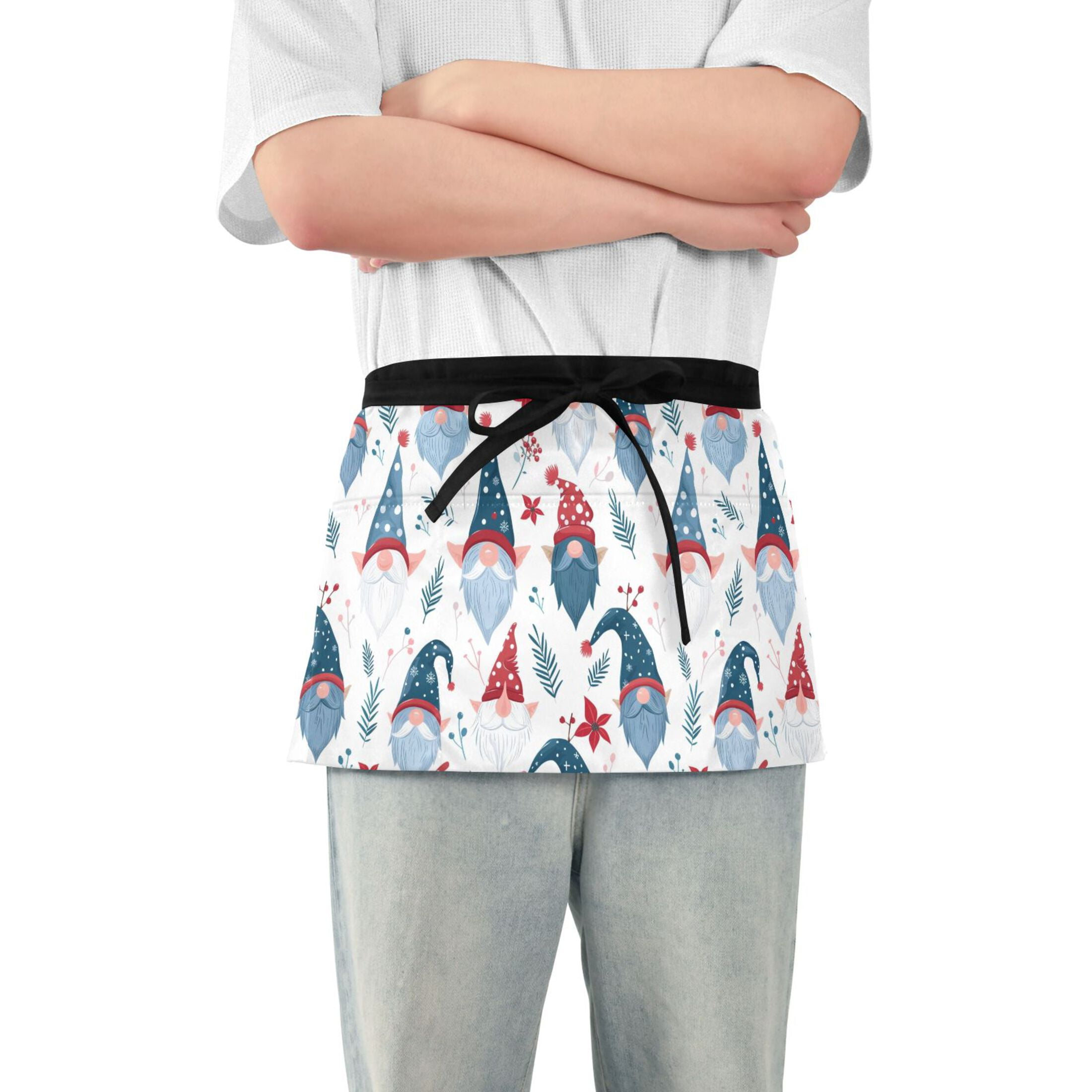 Gnomes Head and Leaf Server Apron with 3 Pockets Waterproof Waitress ...