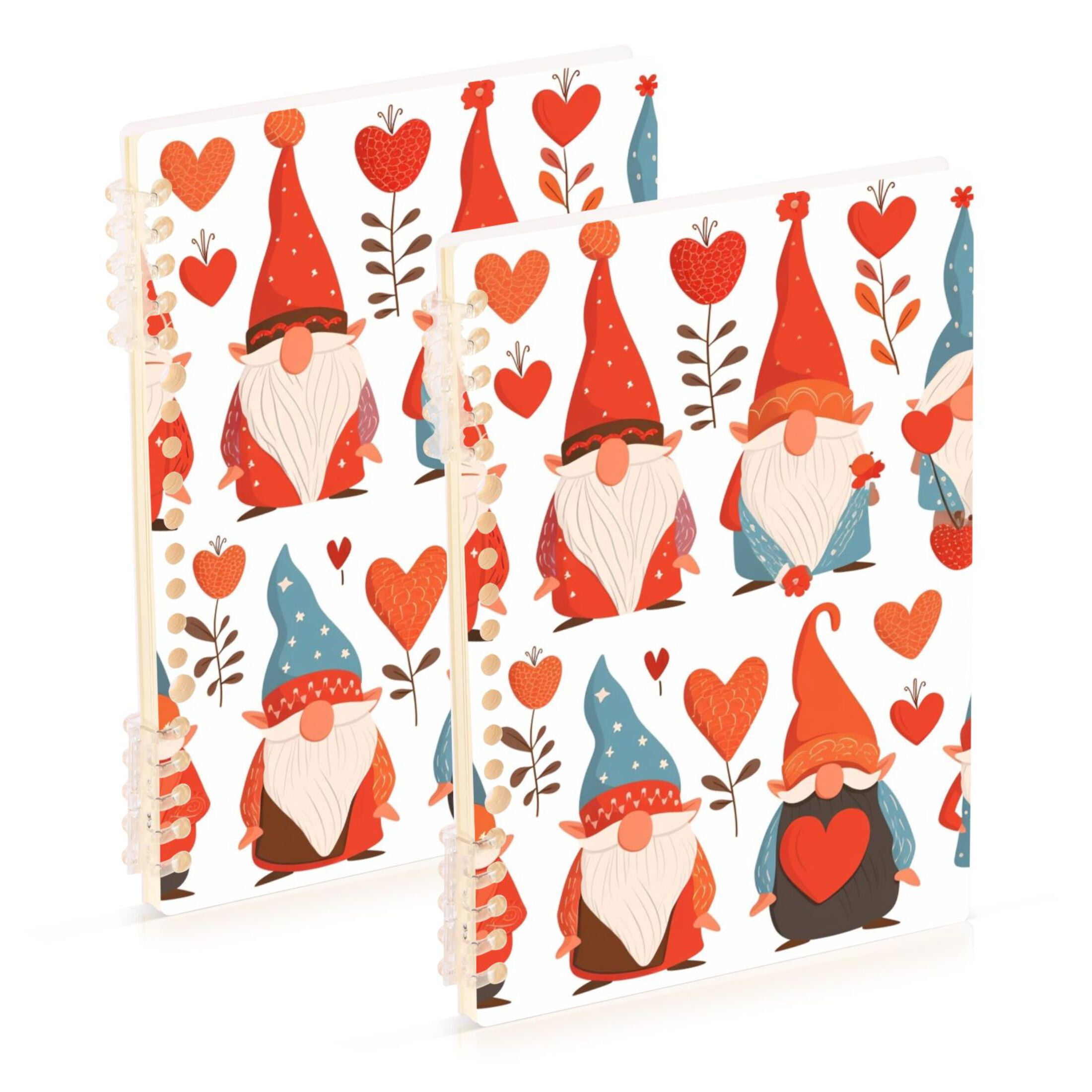 Gnomes Hearts Ring Binder Notebook Journey Note Diary College Ruled Spiral Notebook Study Loose ...