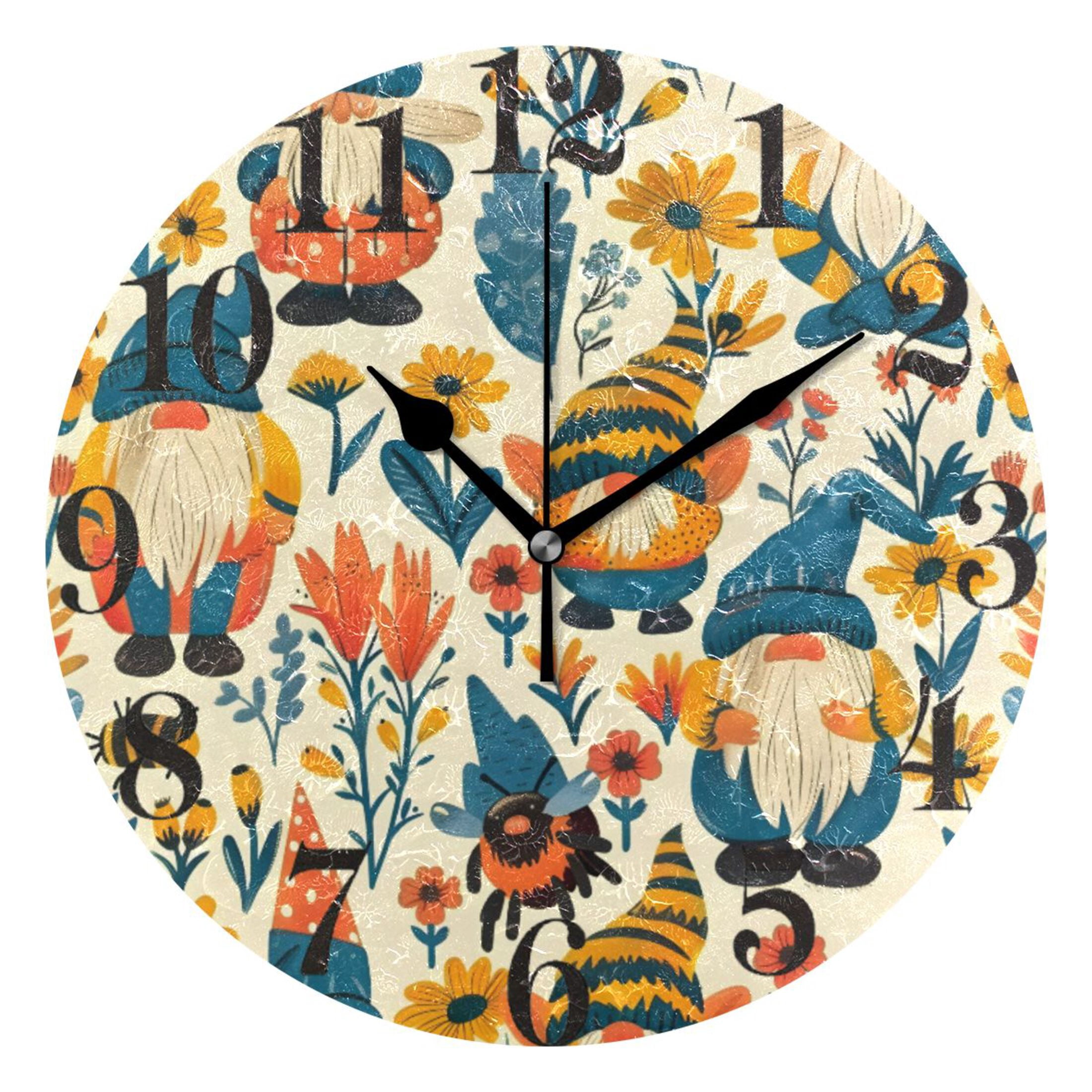 Gnomes Honeybee Flower Wall Clock 9.8 inch Battery Operated Clocks Non ...