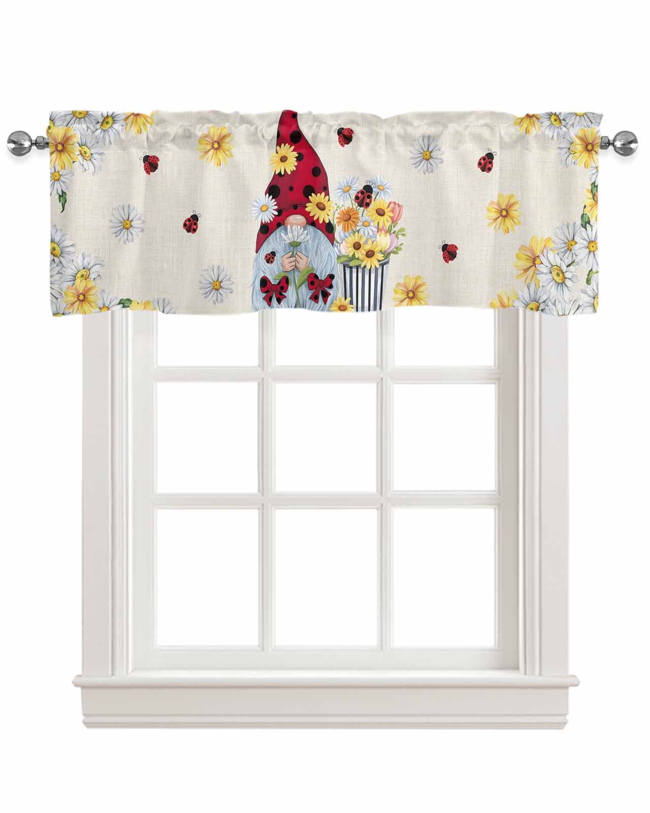 Gnomes Kitchen Valances for Windows Farmhouse Linen Window Valance ...