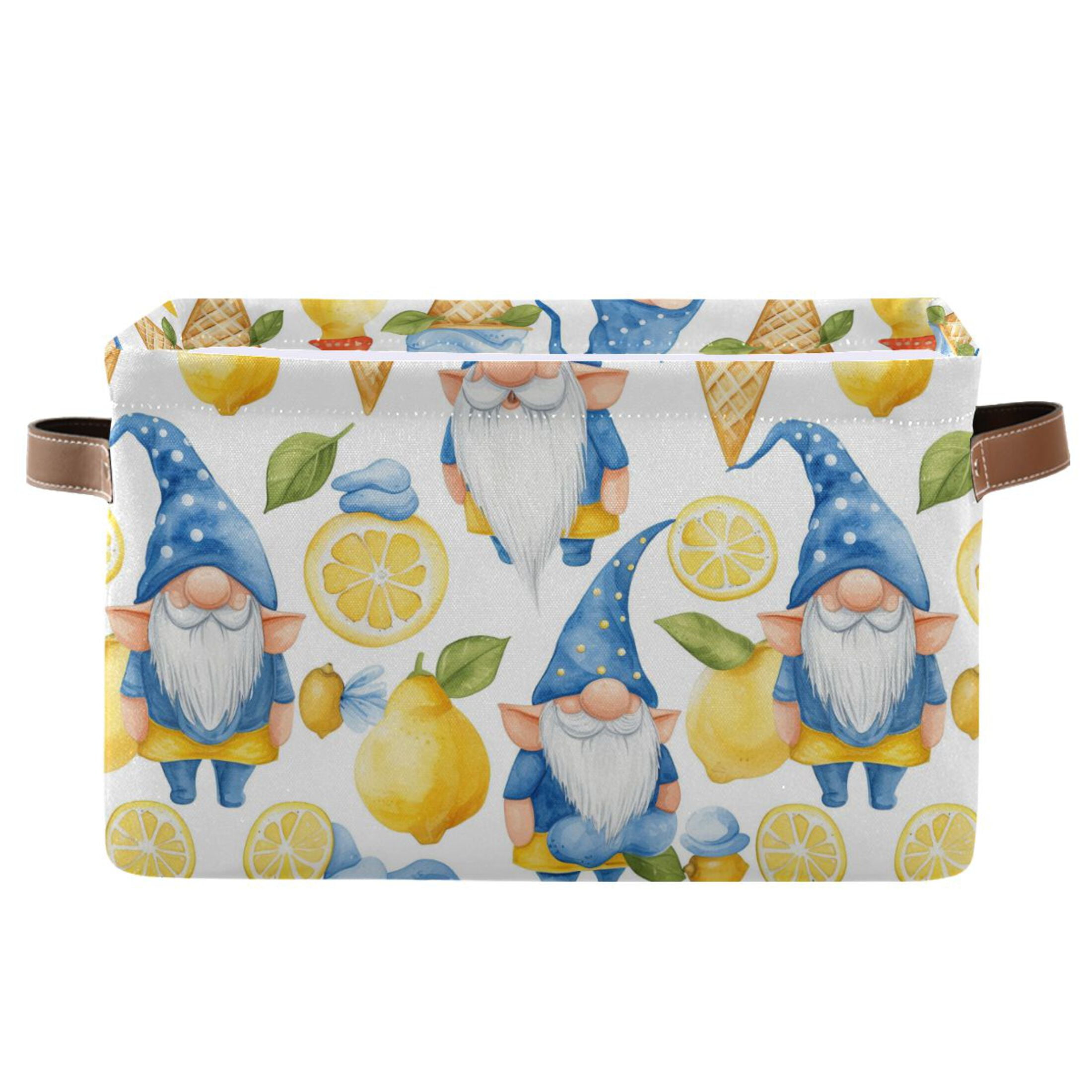 Gnomes Lemon Ice Cream Storage Bins with Handle Fabric Organizer Basket ...