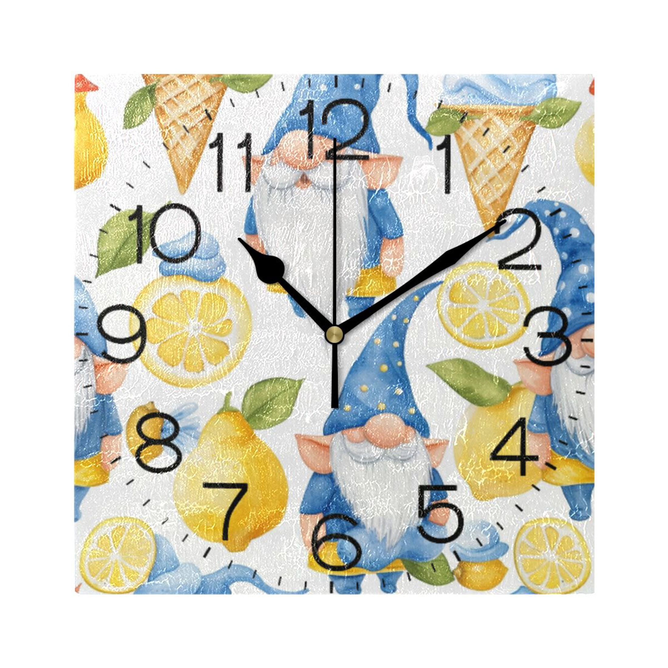 Gnomes Lemon Ice Cream Wall Clock 7.78" Non-Ticking Silent Battery ...