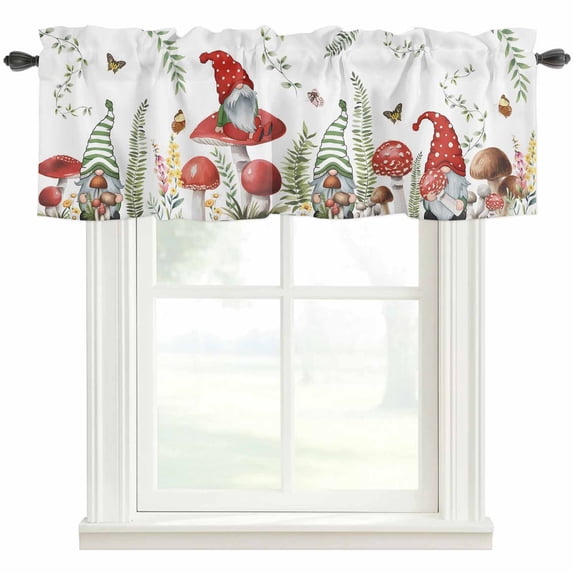 Gnomes Mushroom Rod Pocket Curtain Valance, Country Leaves Plants ...