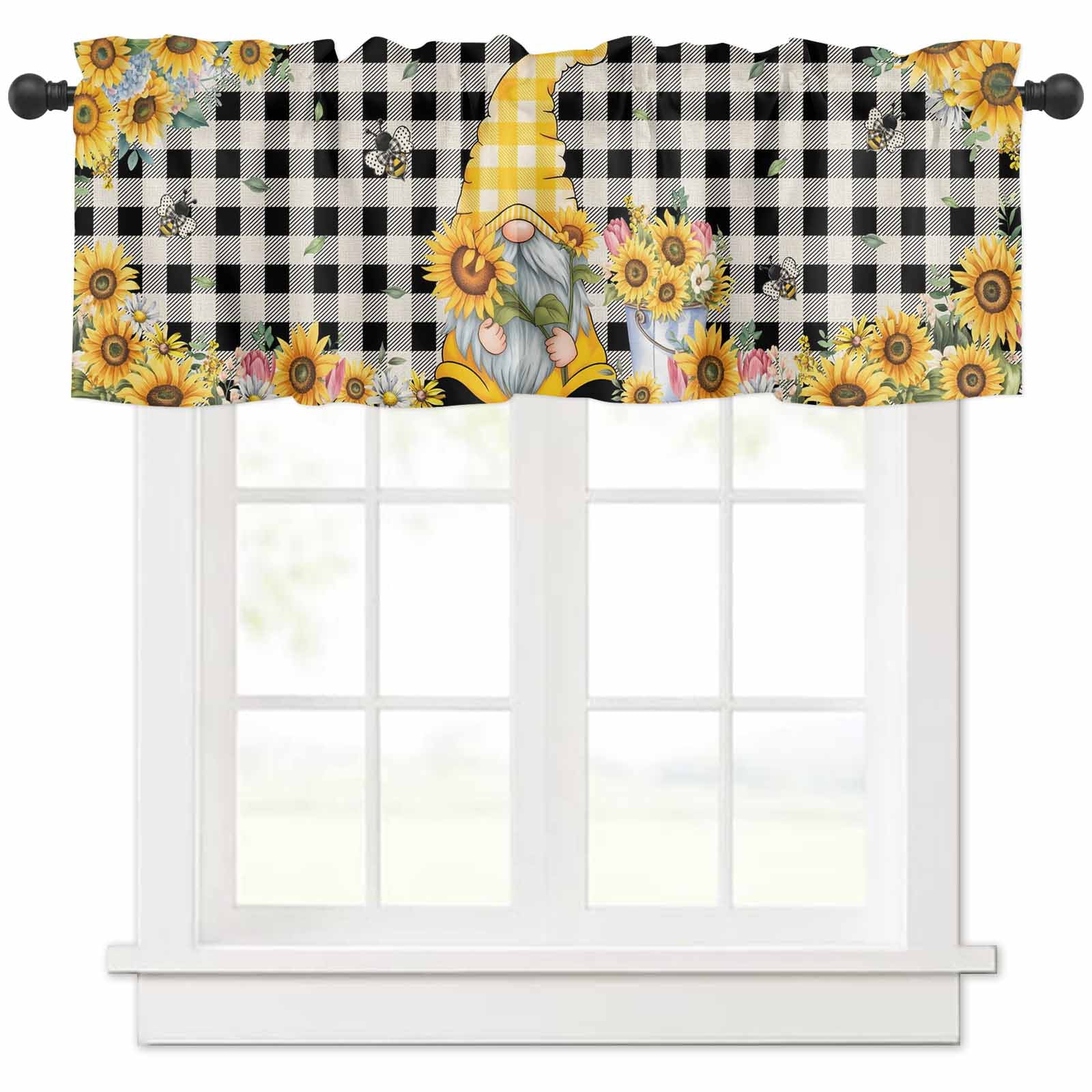 Gnomes Plaid Valances for Windows Farmhouse Kitchen Curtains Valances ...