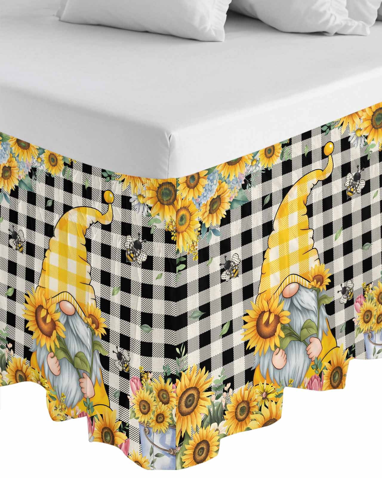 Gnomes Plaid Wrap Around Bed Skirts for King Bed 18" Drop,Bed Skirt ...