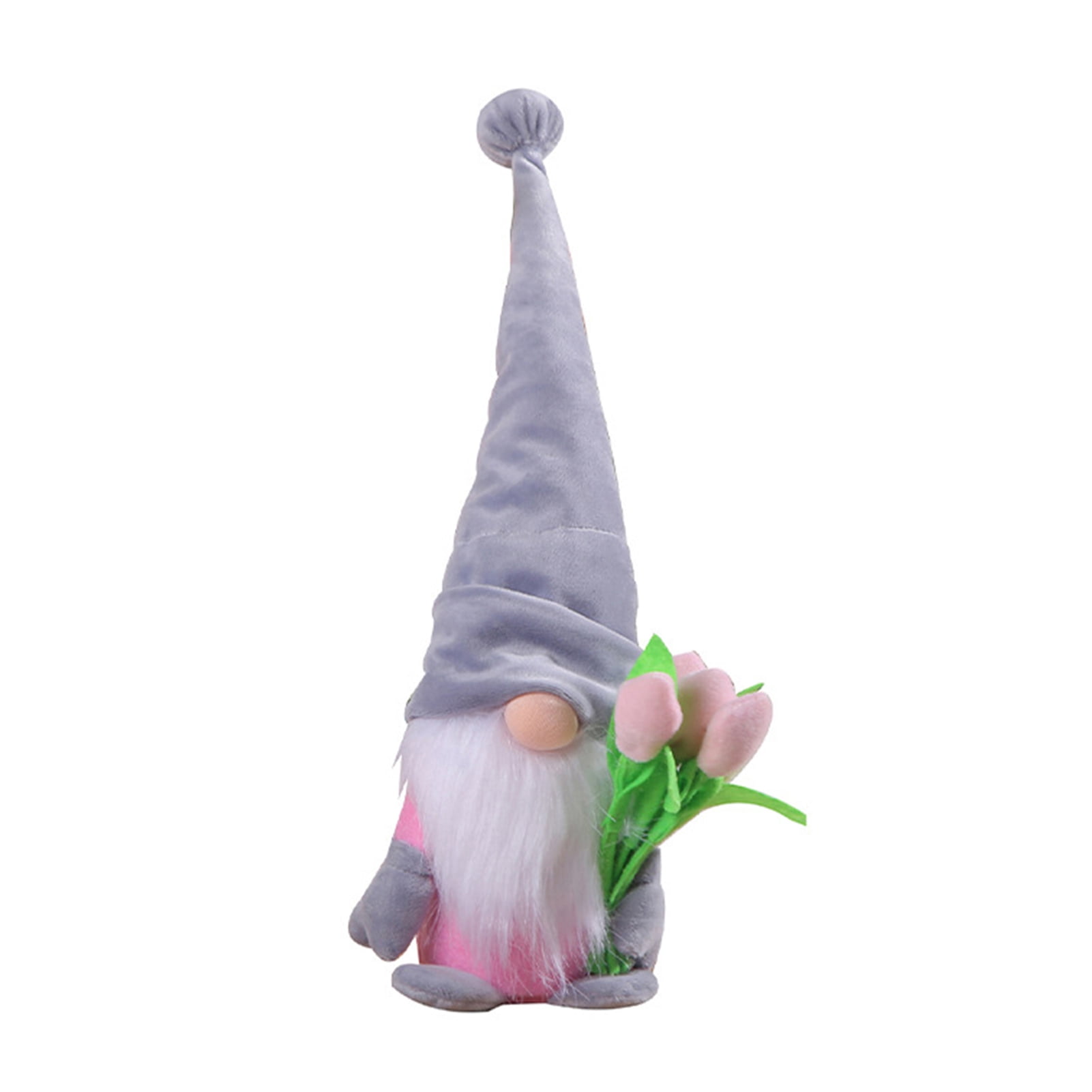 Gnomes Plush Doll Cute Short-legged Faceless Doll Hold Tulips Plushie Decoration Grey/Pink ...