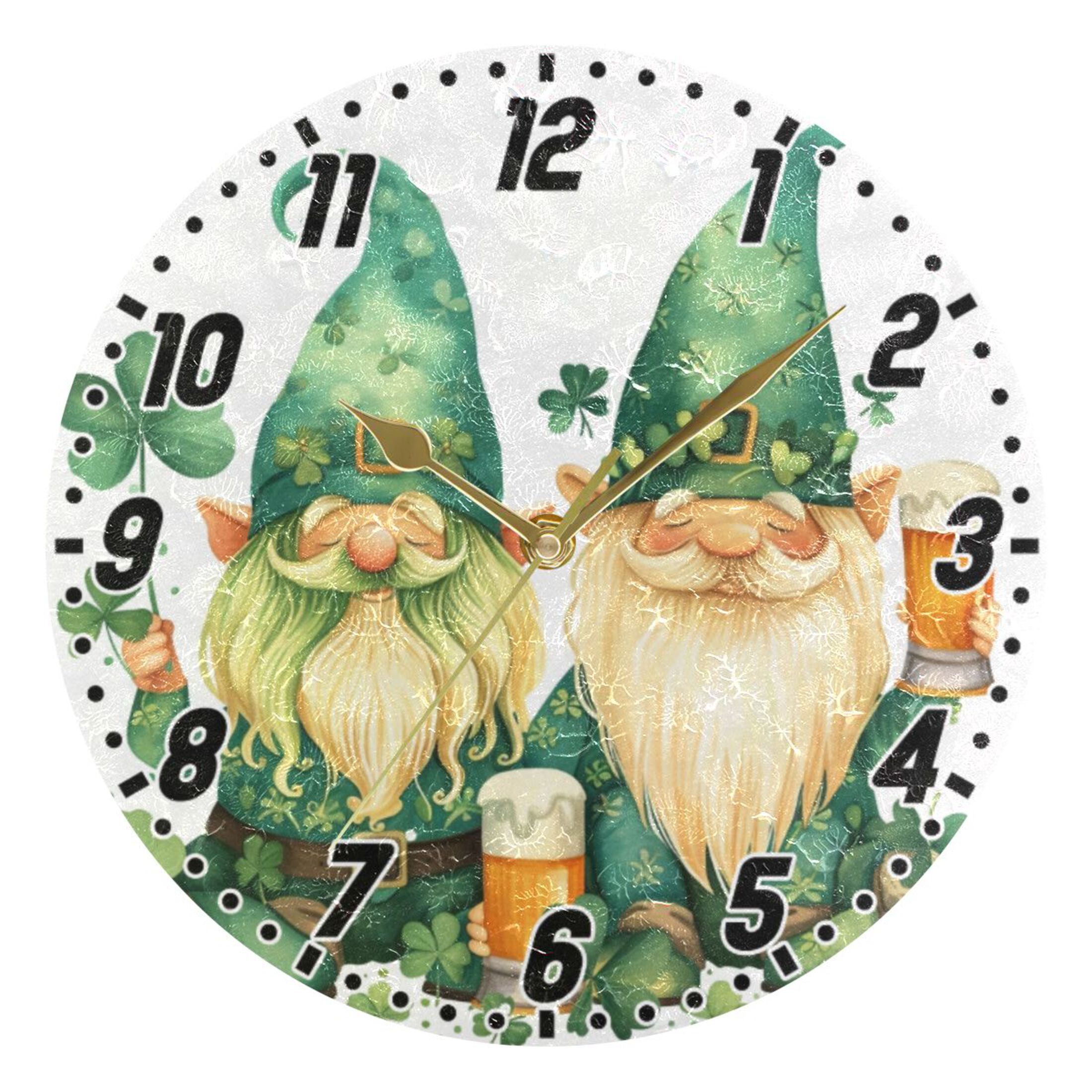 Gnomes Shamrock Beer Wall Clock 9.8 inch Battery Operated Clocks Non ...