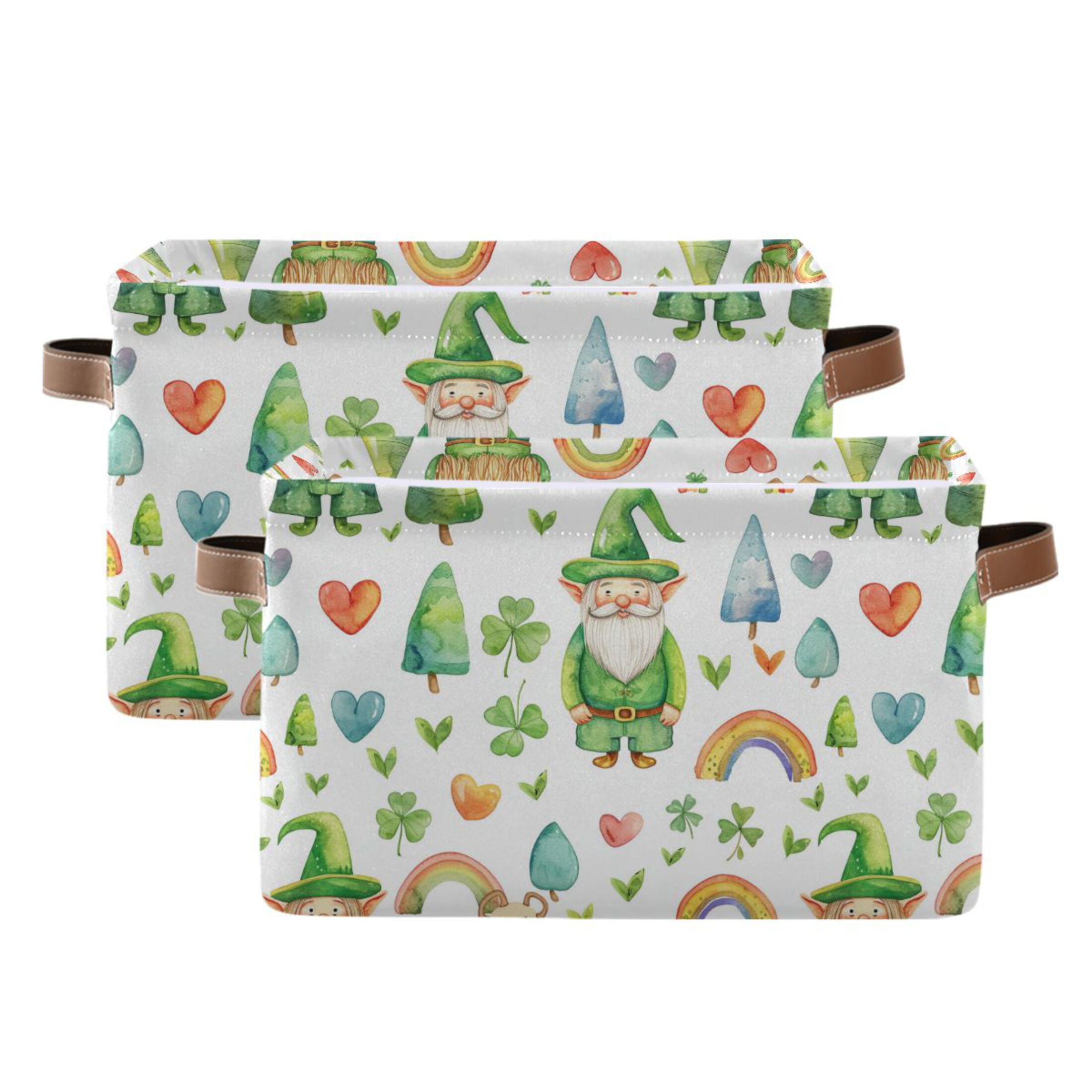 Gnomes Shamrock Tree Rainbow Storage Bins with Handle Fabric Organizer ...