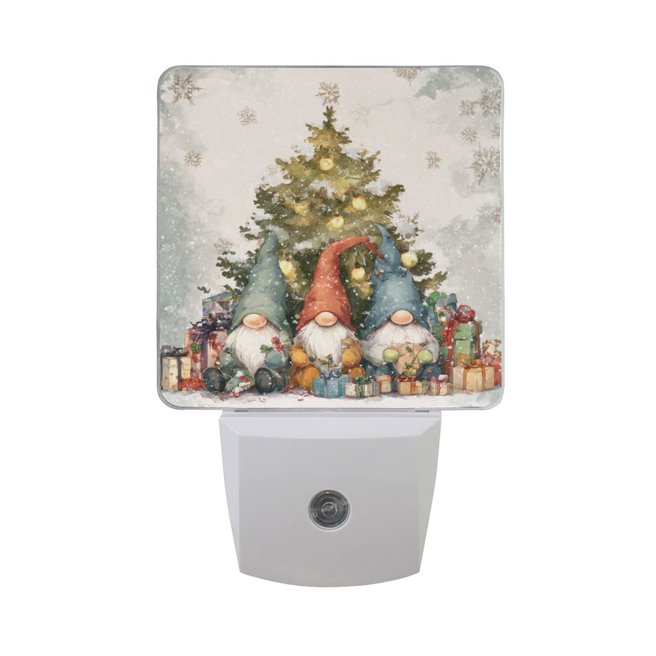 Gnomes Sitting in Front Christmas Tree Retro LED Night Light Sensor ...