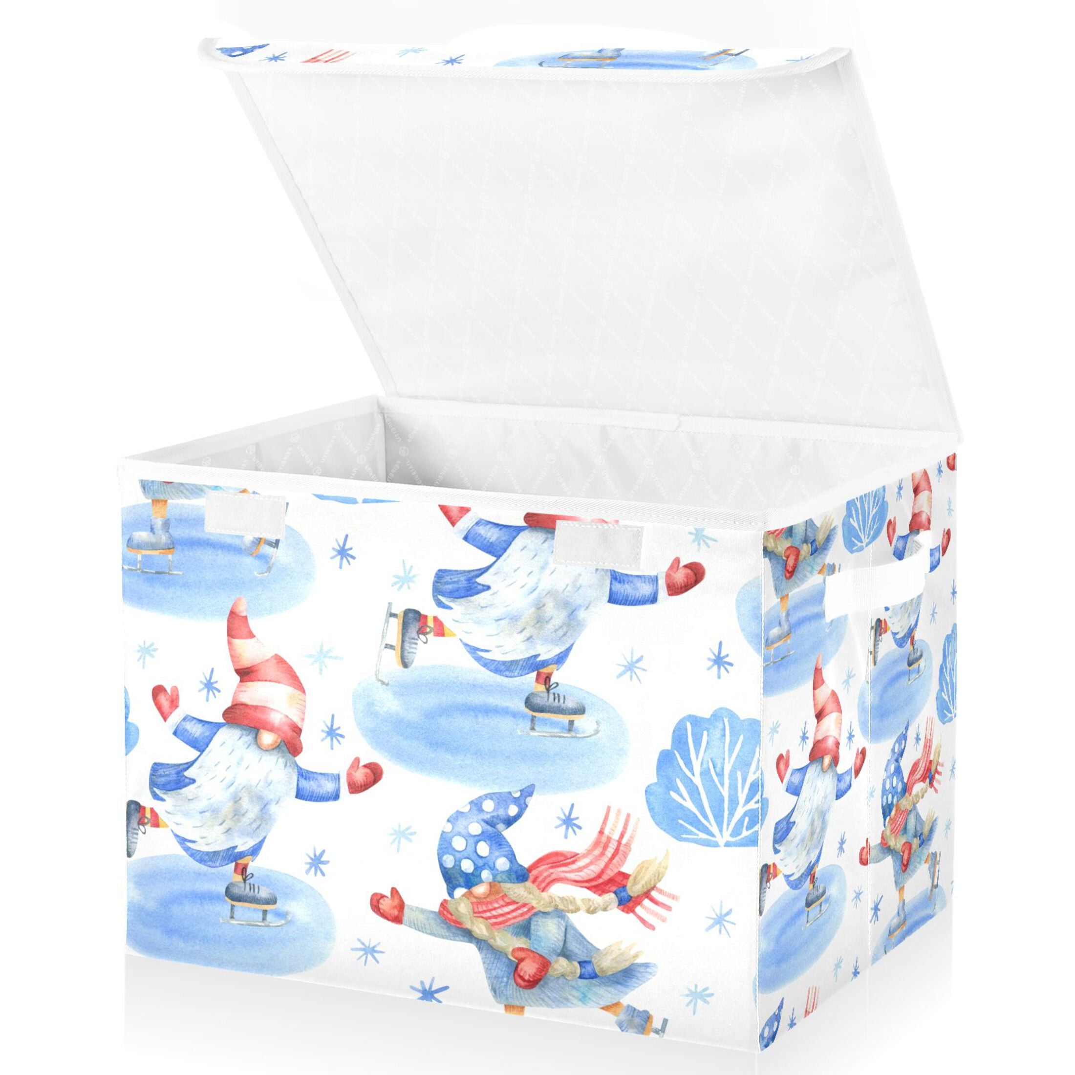 Gnomes Skating on Ice-ring with Blue Large Lidded Storage Bin Foldable ...
