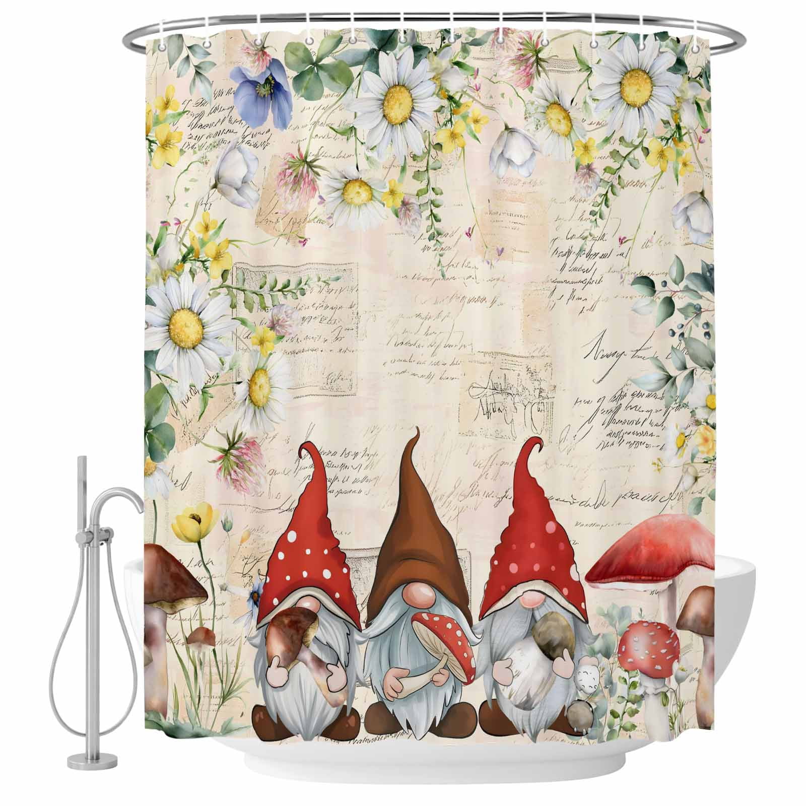 Gnomes Spring Floral Shower Curtain Set - Small 36" x 72" Washable ...
