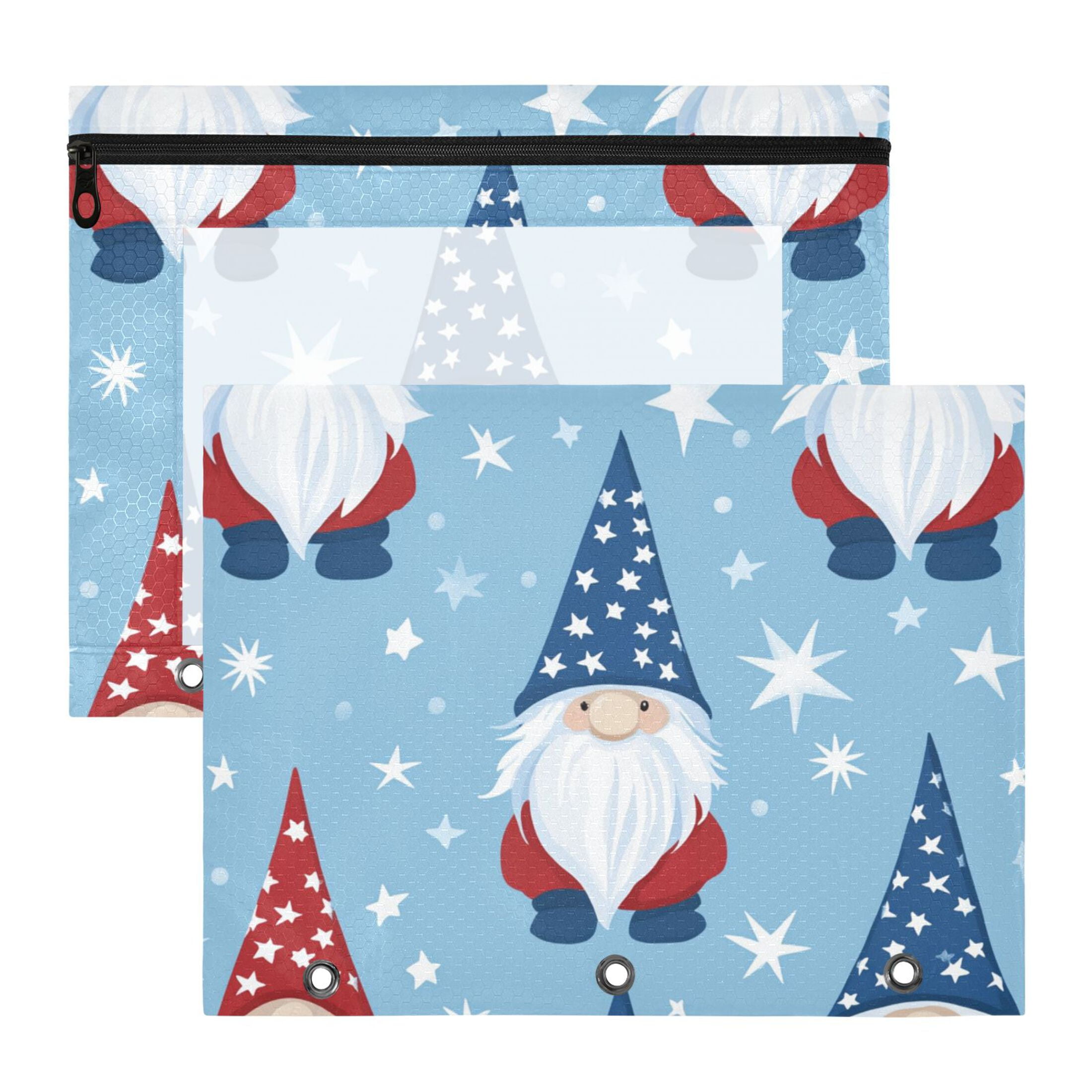 Gnomes Stars Independence Day 3-Ring Binder Pouches A4 Size Zipper Pocket File Storage 2 Packs ...