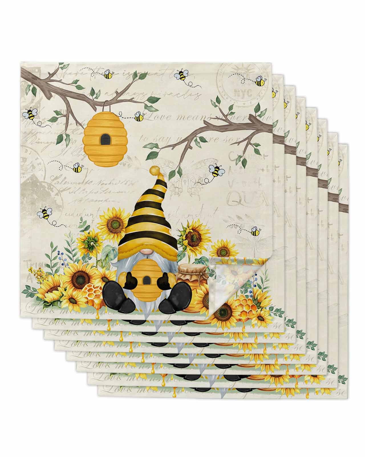 Gnomes Sunflower Cloth Napkins Set of 8 Reusable Dinner Napkins, Bees ...