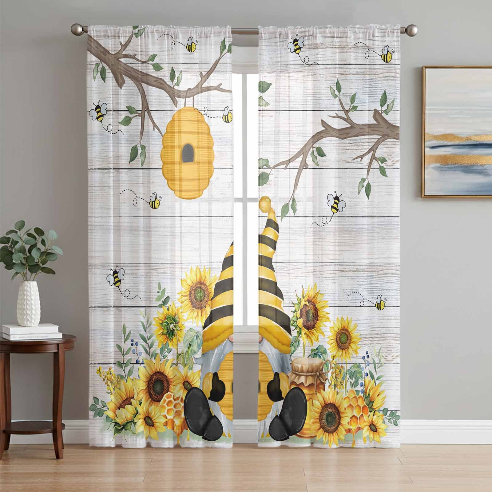 Gnomes Sunflower Sheer Curtains 63 Inch Length 2 Panels for Living Room ...