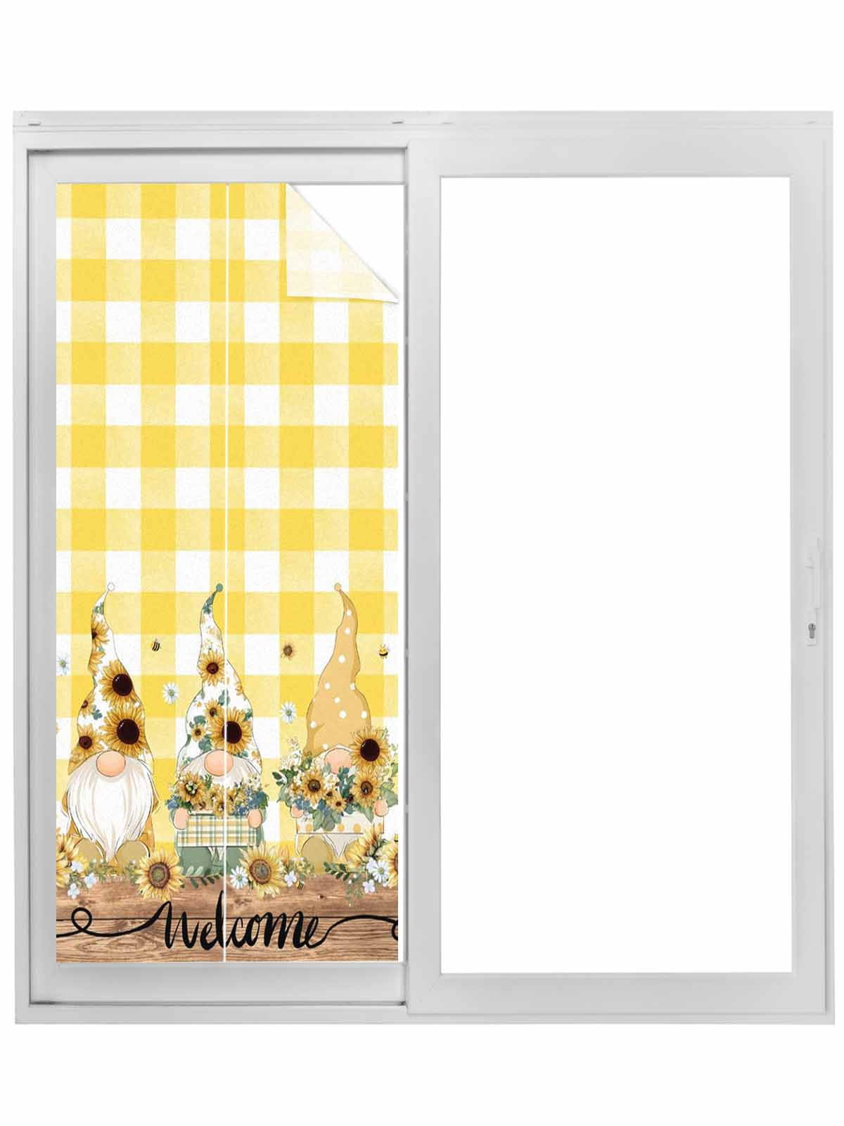 Gnomes Sunflower Window Privacy Film, Yellow Checkered Pastoral ...
